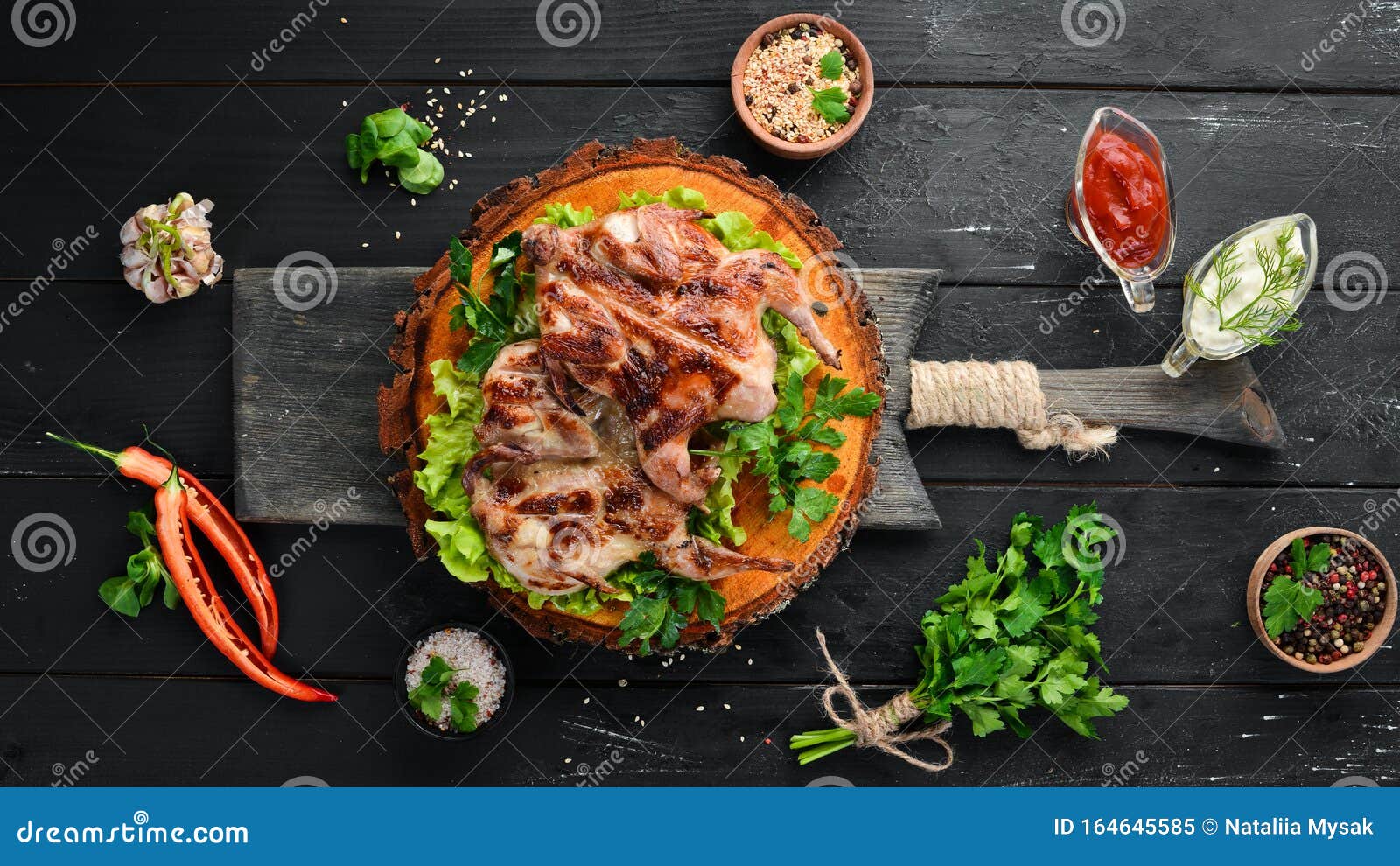 Barbecue. Roasted Quail with Vegetables Stock Image - Image of meal ...