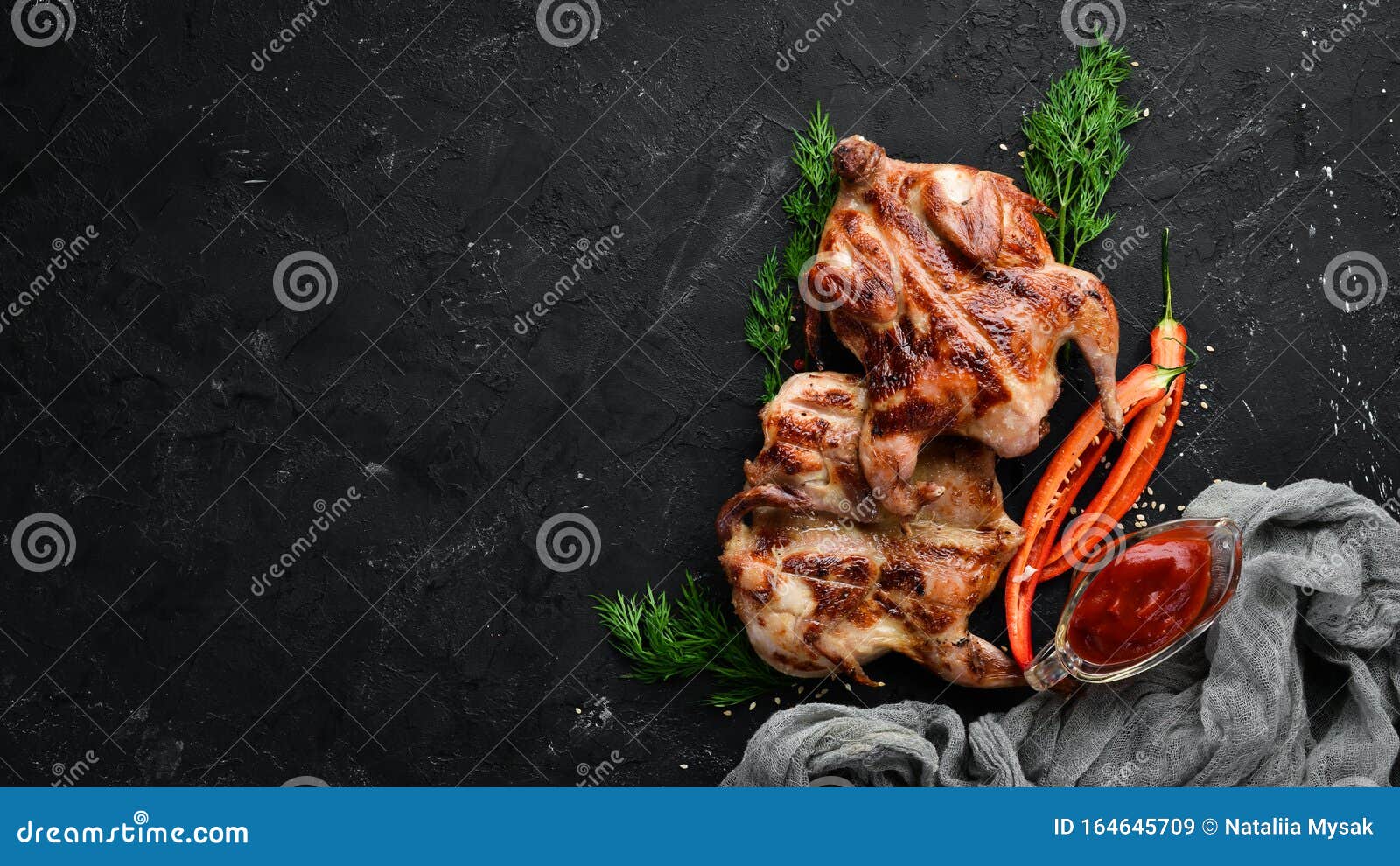 Barbecue. Roasted Quail with Vegetables. Stock Image - Image of gourmet ...
