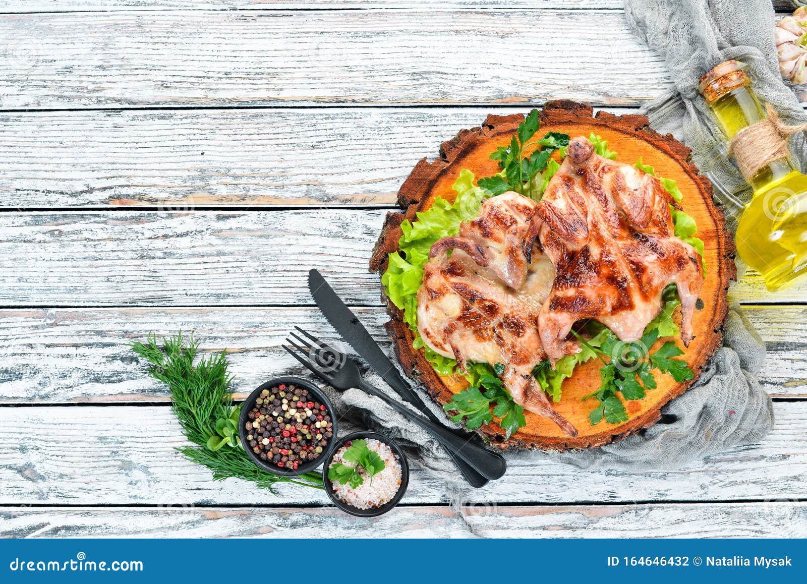 Barbecue. Roasted Quail with Vegetables Stock Photo - Image of ...