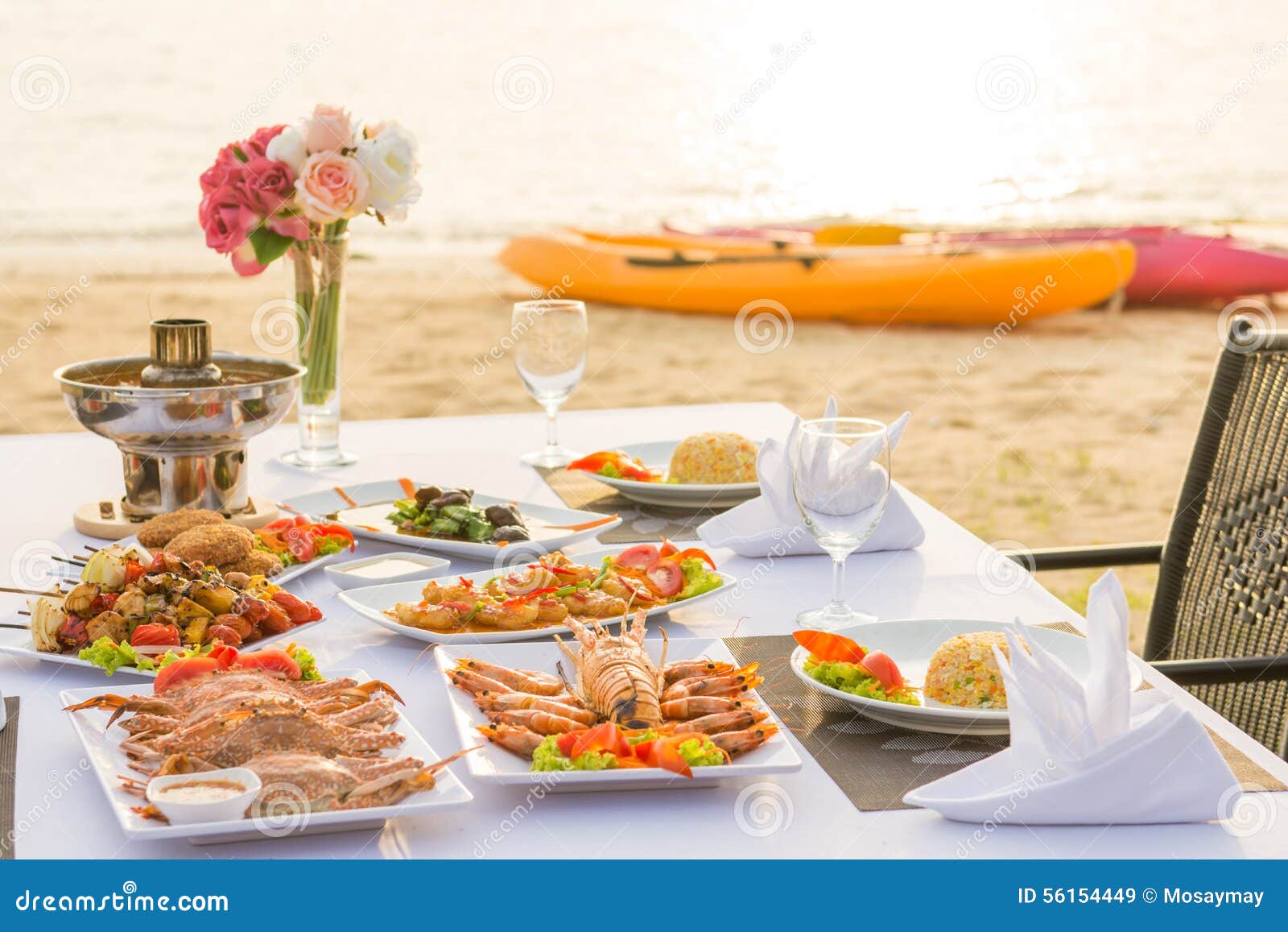 Barbecue Seafood for Dinner by the Sea Stock Image - Image of glass ...