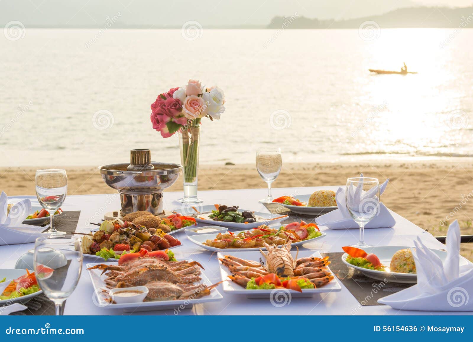 Barbecue Seafood for Dinner by the Sea Stock Photo - Image of shine ...