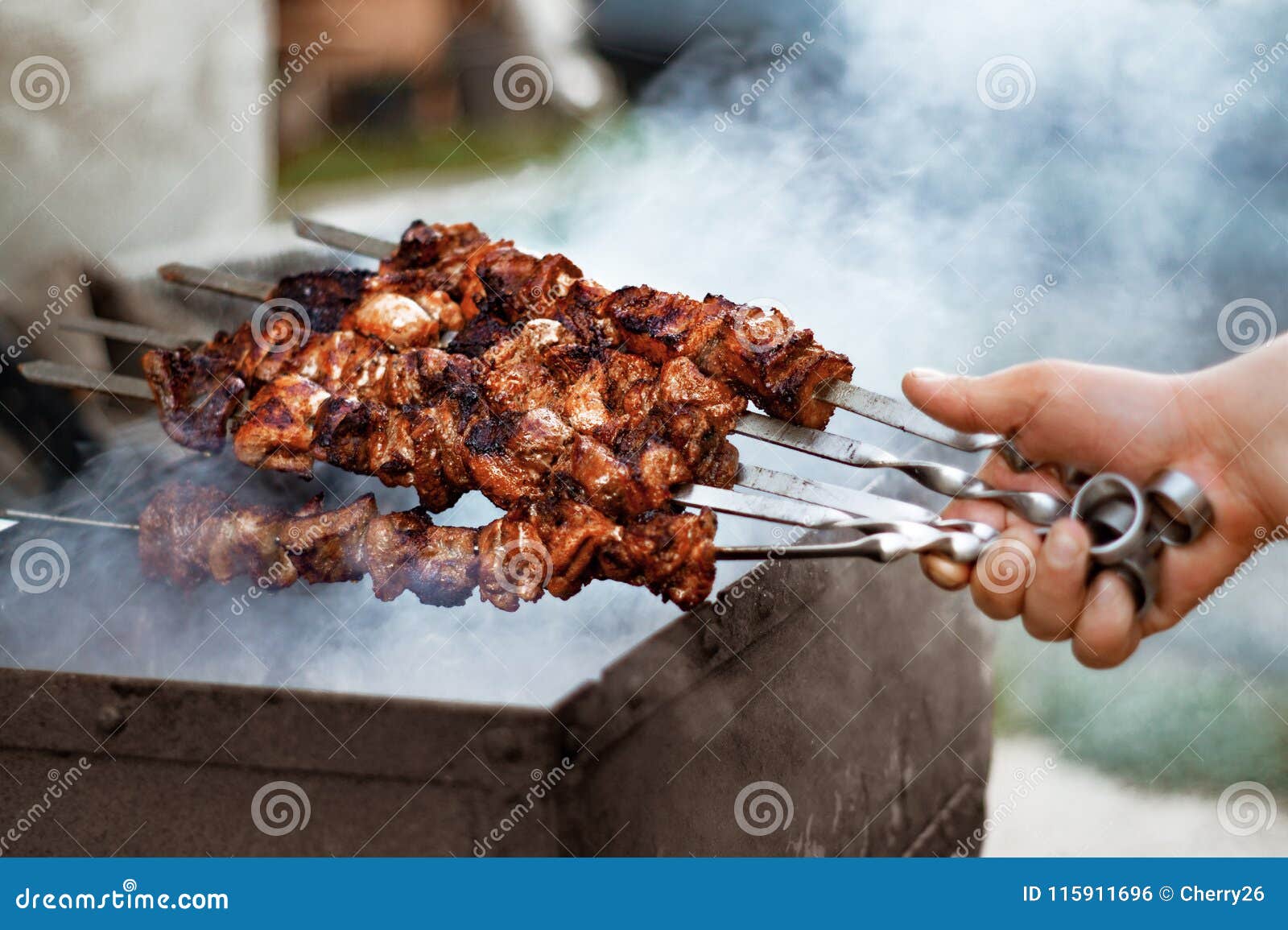 Barbecue smoke hand arm stock photo. Image of food, meat - 115911696