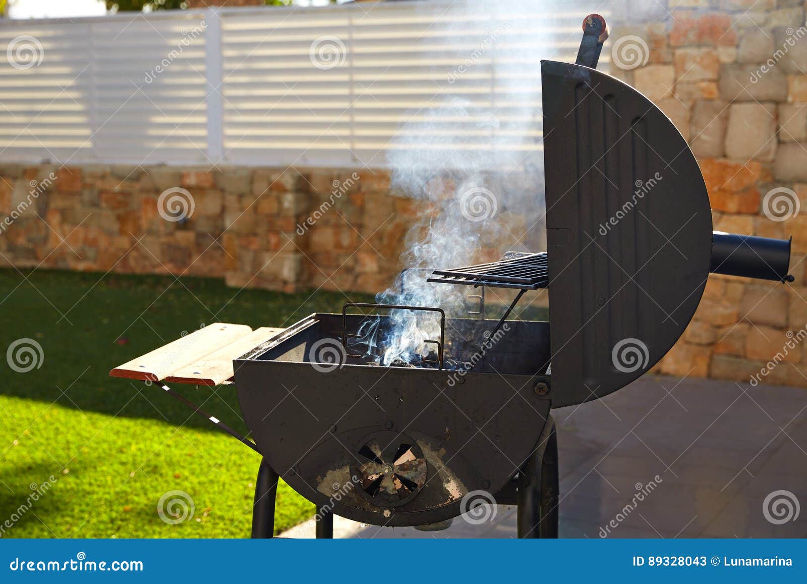 Barbecue with Smoke Side View Stock Image - Image of home, grilling ...