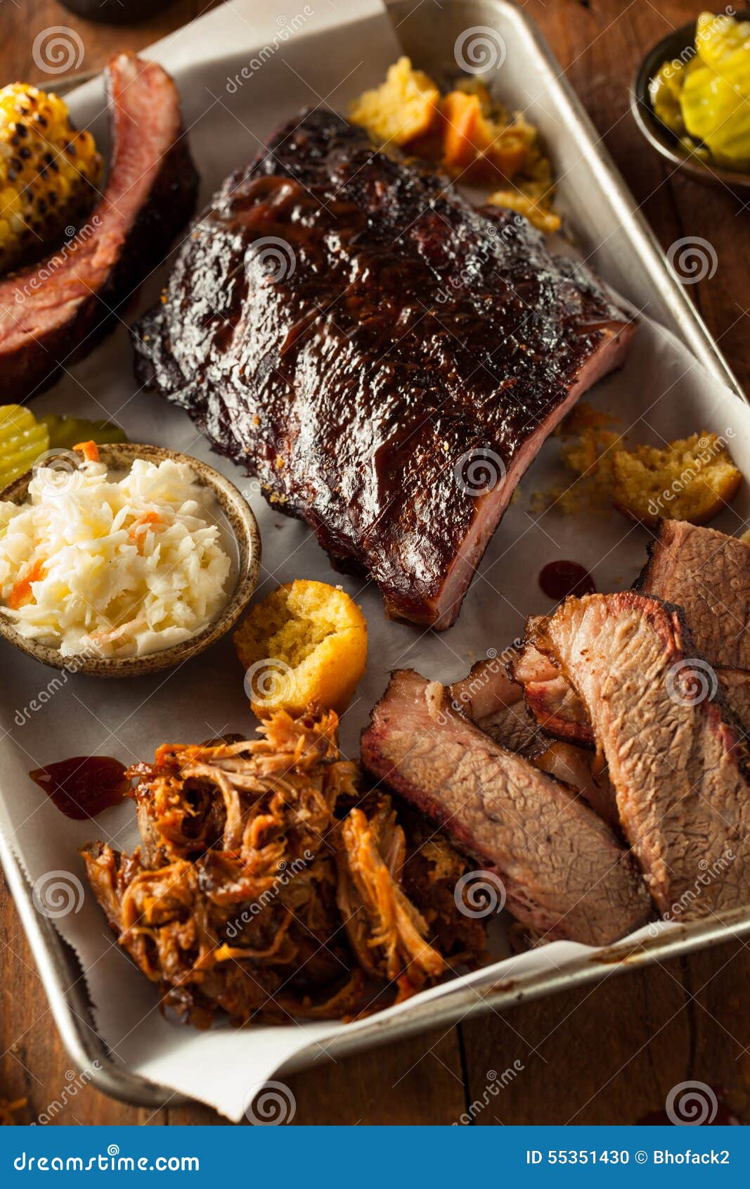 Barbecue Smoked Brisket and Ribs Platter Stock Photo - Image of cooked ...