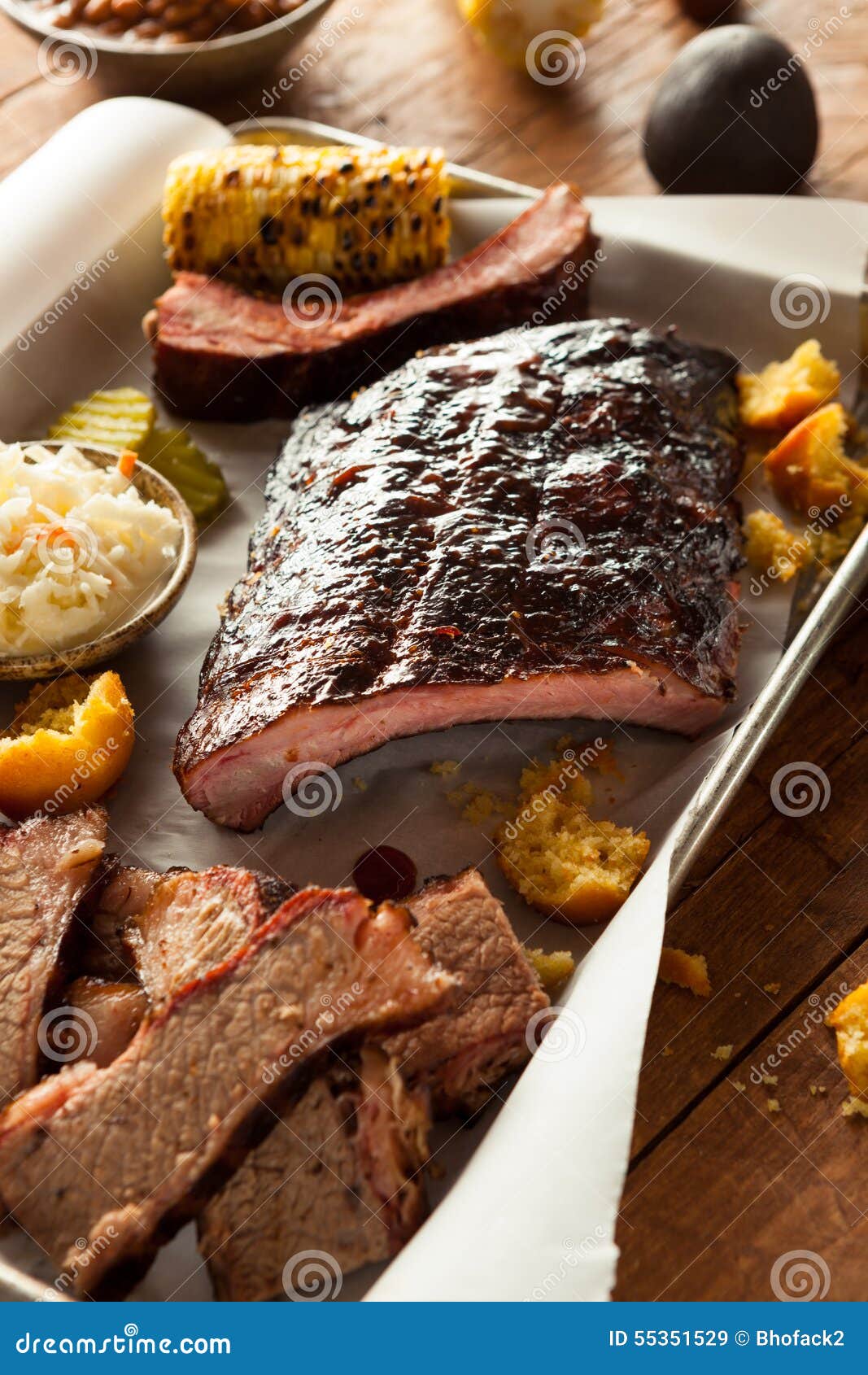 Barbecue Smoked Brisket and Ribs Platter Stock Image - Image of pepper ...