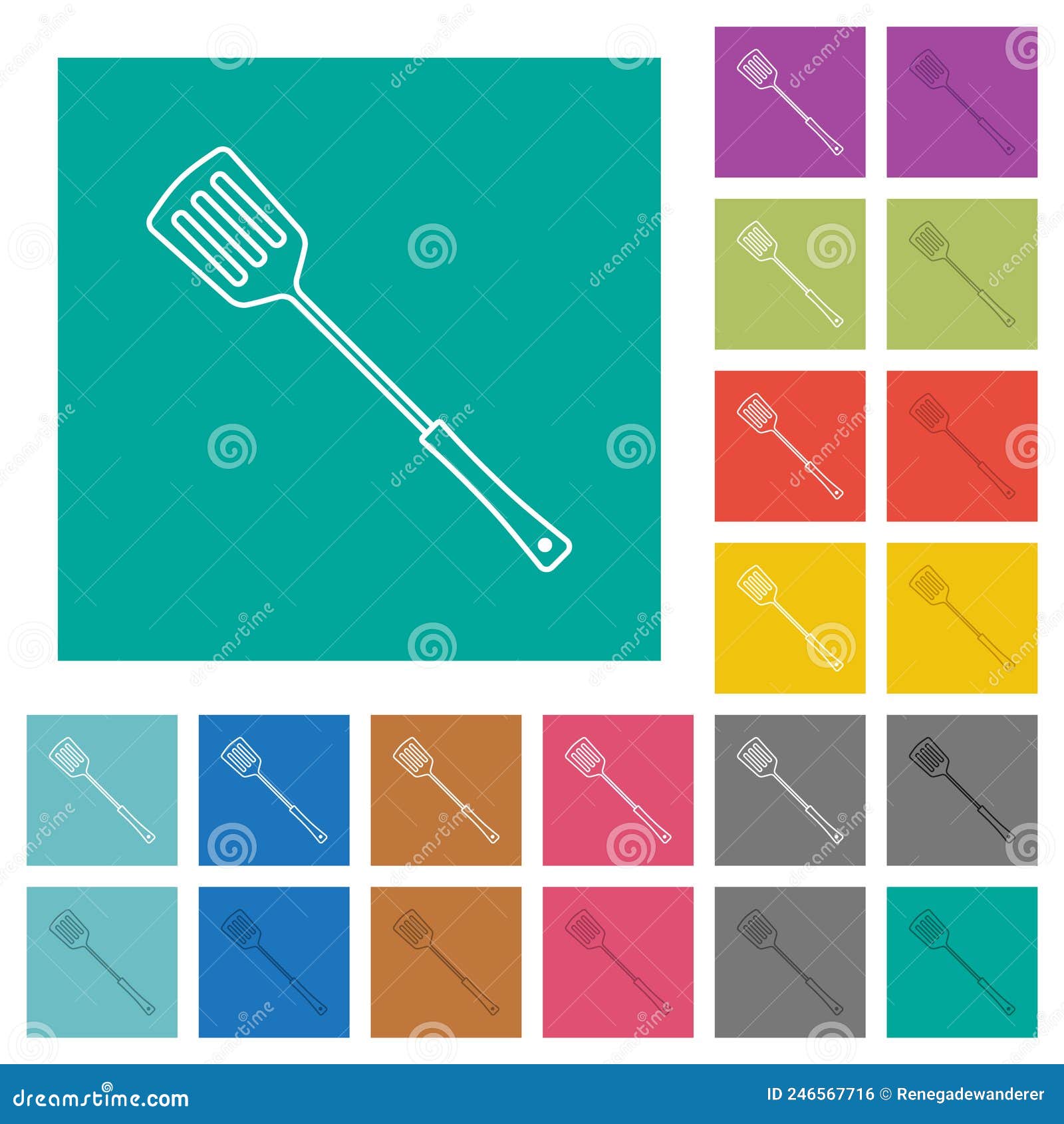 Barbecue Spatula Outline Square Flat Multi Colored Icons Stock Vector ...