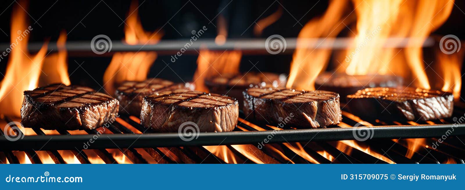 Barbecue - Steaks are Grilled on Fire Stock Image - Image of food ...