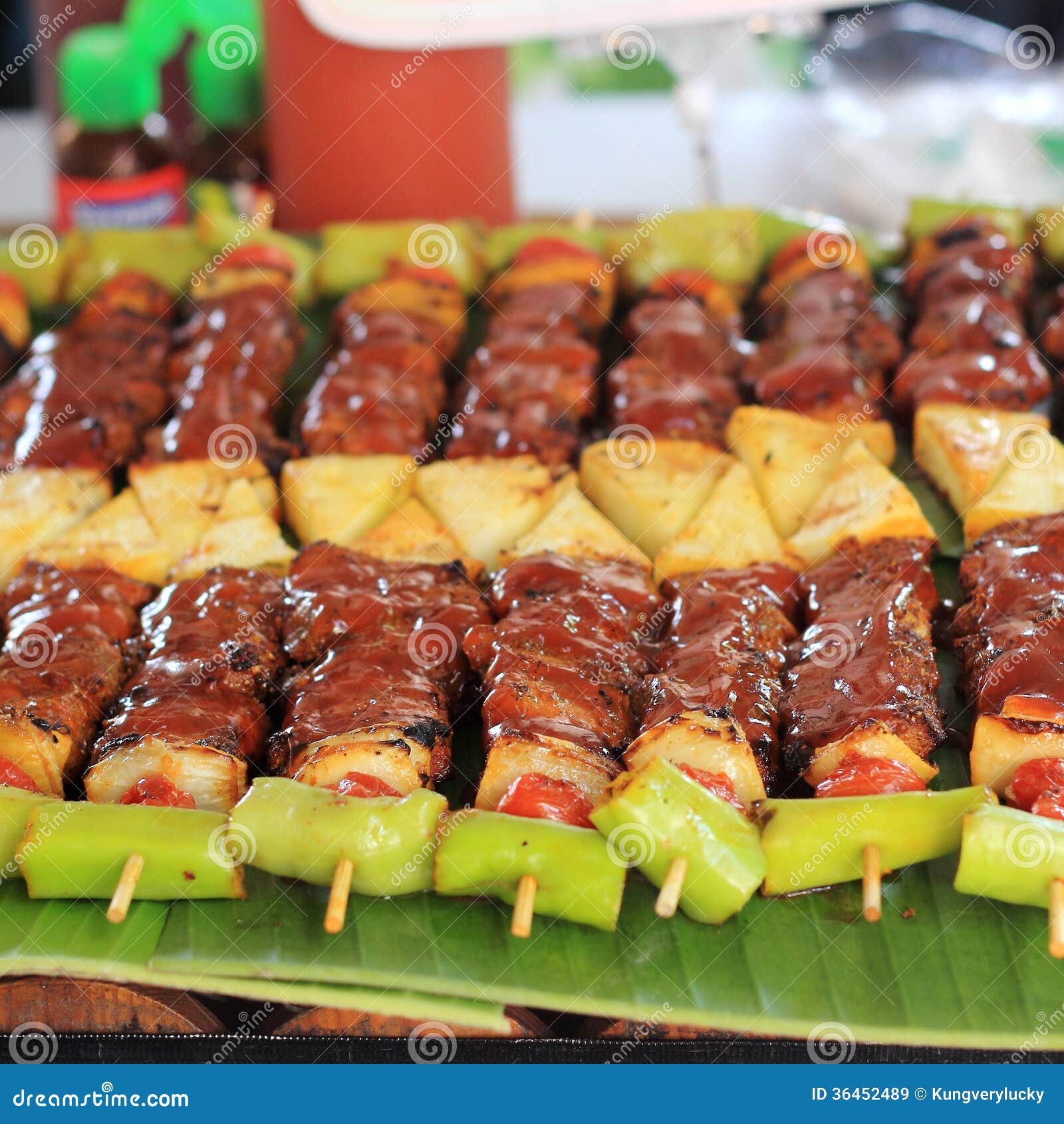 Barbecue sticks with meat stock image. Image of mushroom - 36452489