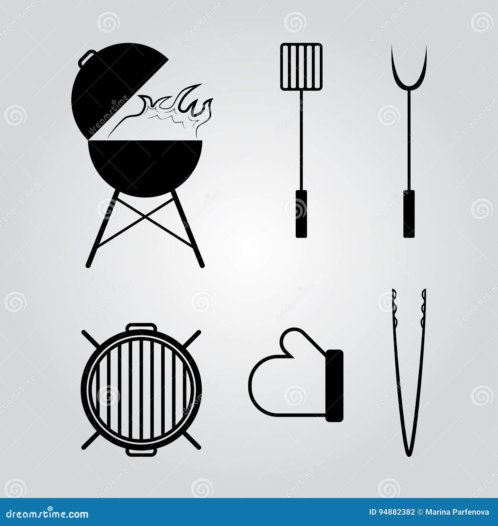 Barbecue tools icons set stock vector. Illustration of cooking - 94882382