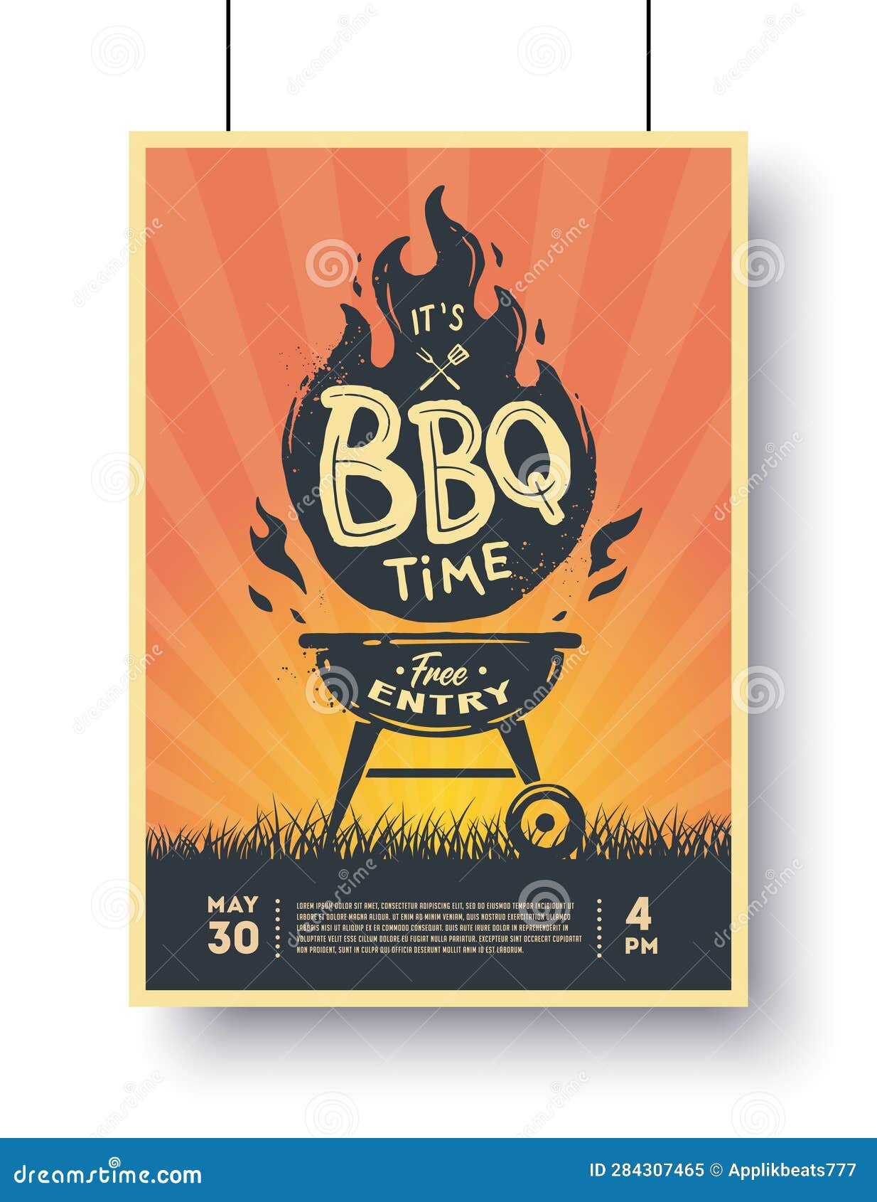 Barbecue Vintage Poster. BBQ Time Stock Vector - Illustration of food ...