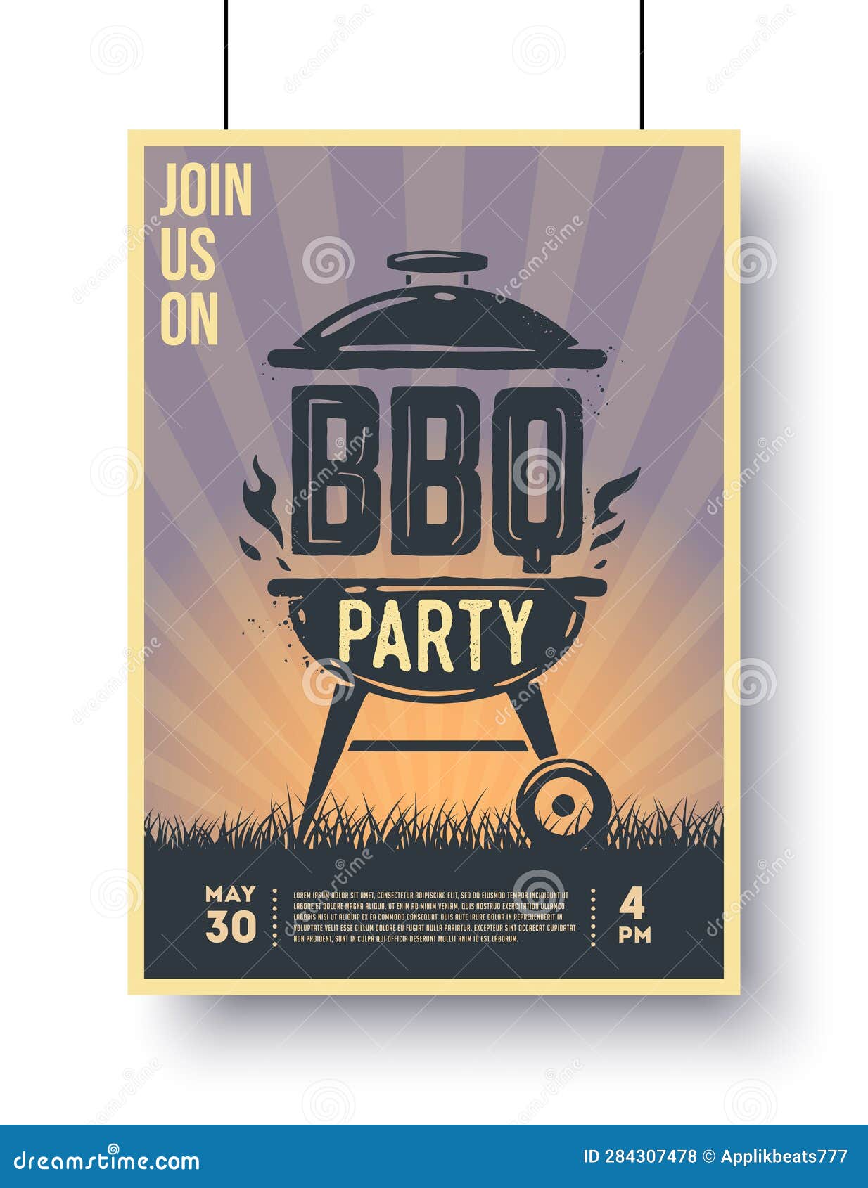 Barbecue Vintage Poster. BBQ Time Stock Vector - Illustration of menu ...