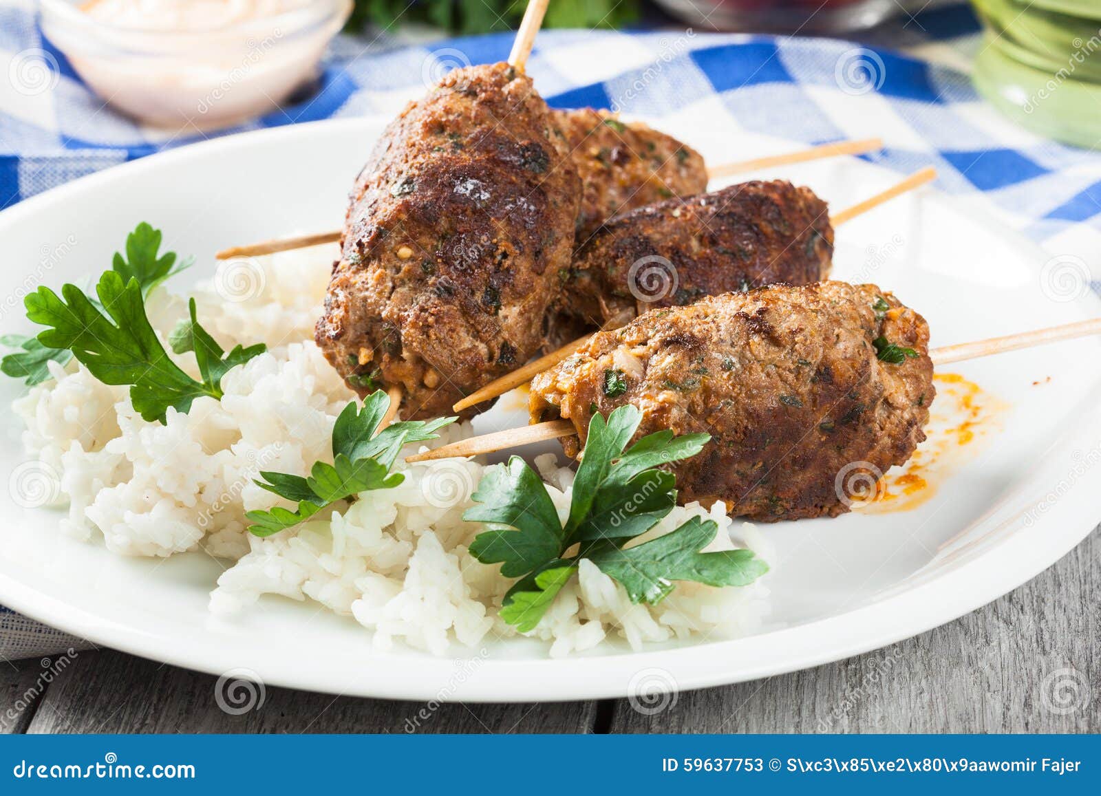 Barbecued Kofta with Rice on a Plate Stock Image - Image of rice ...