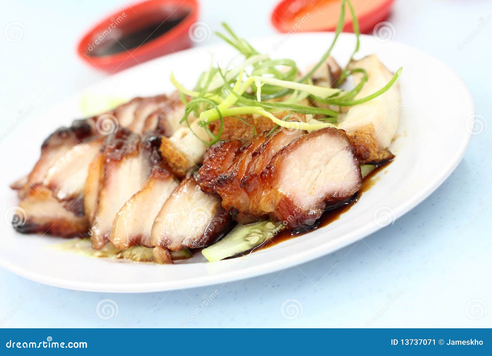 Barbecued Pork - Asian Style Stock Image - Image of meat, green: 13737071