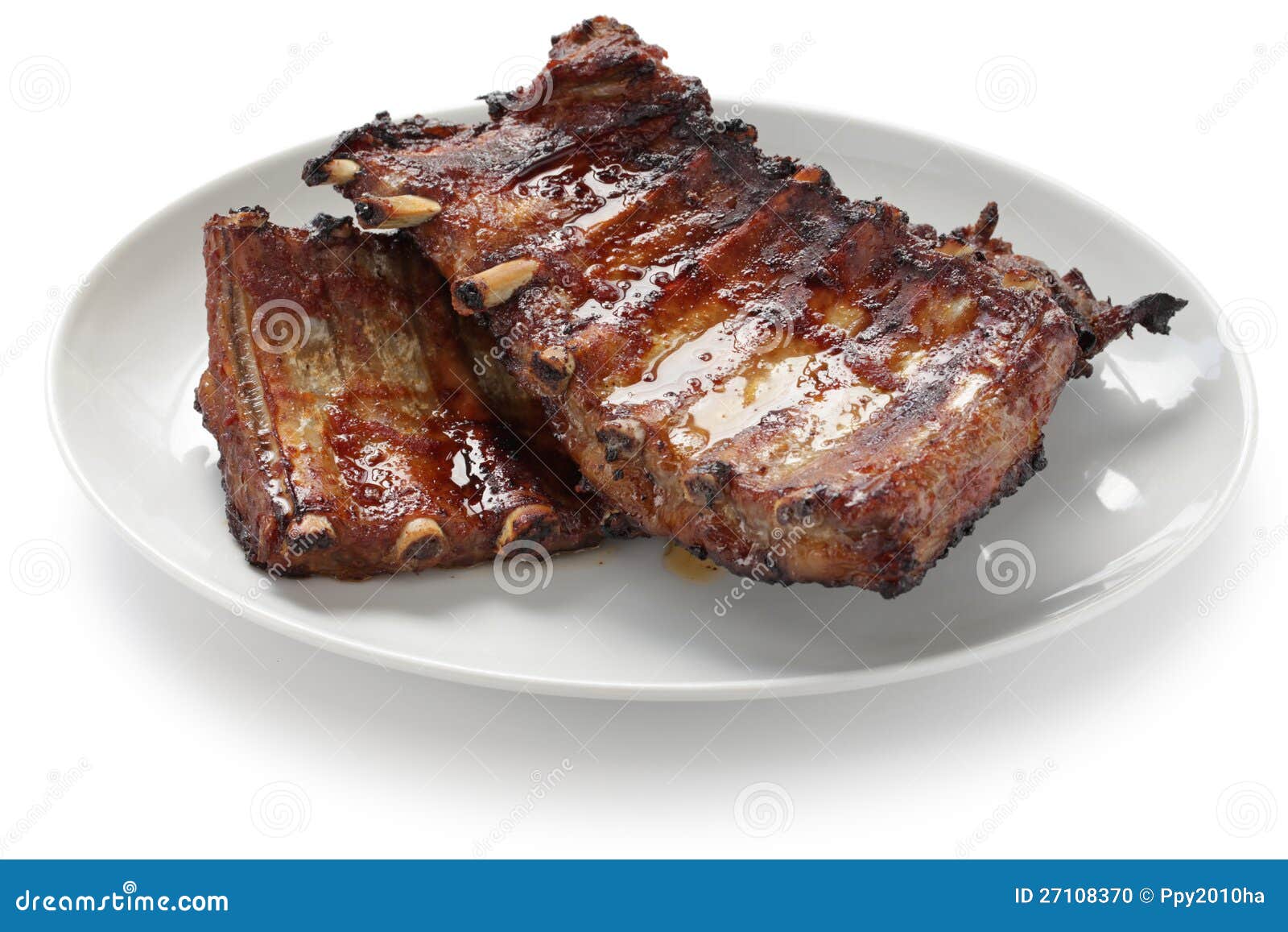 Pork Spare Ribs With Barbecue Sauce, Golden Potatoes And Pickles. Main ...