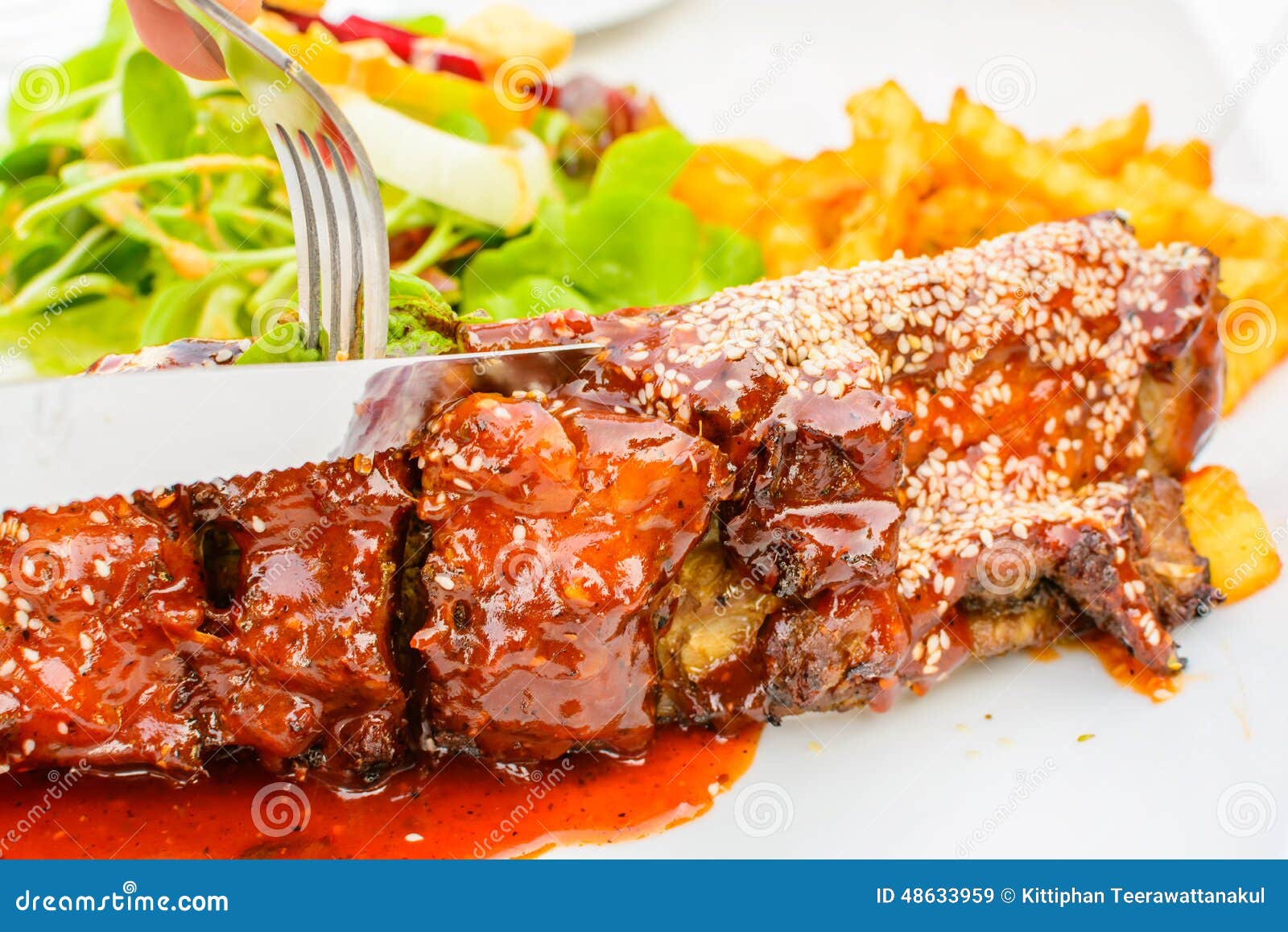 Barbecued pork spare ribs stock image. Image of food - 48633959