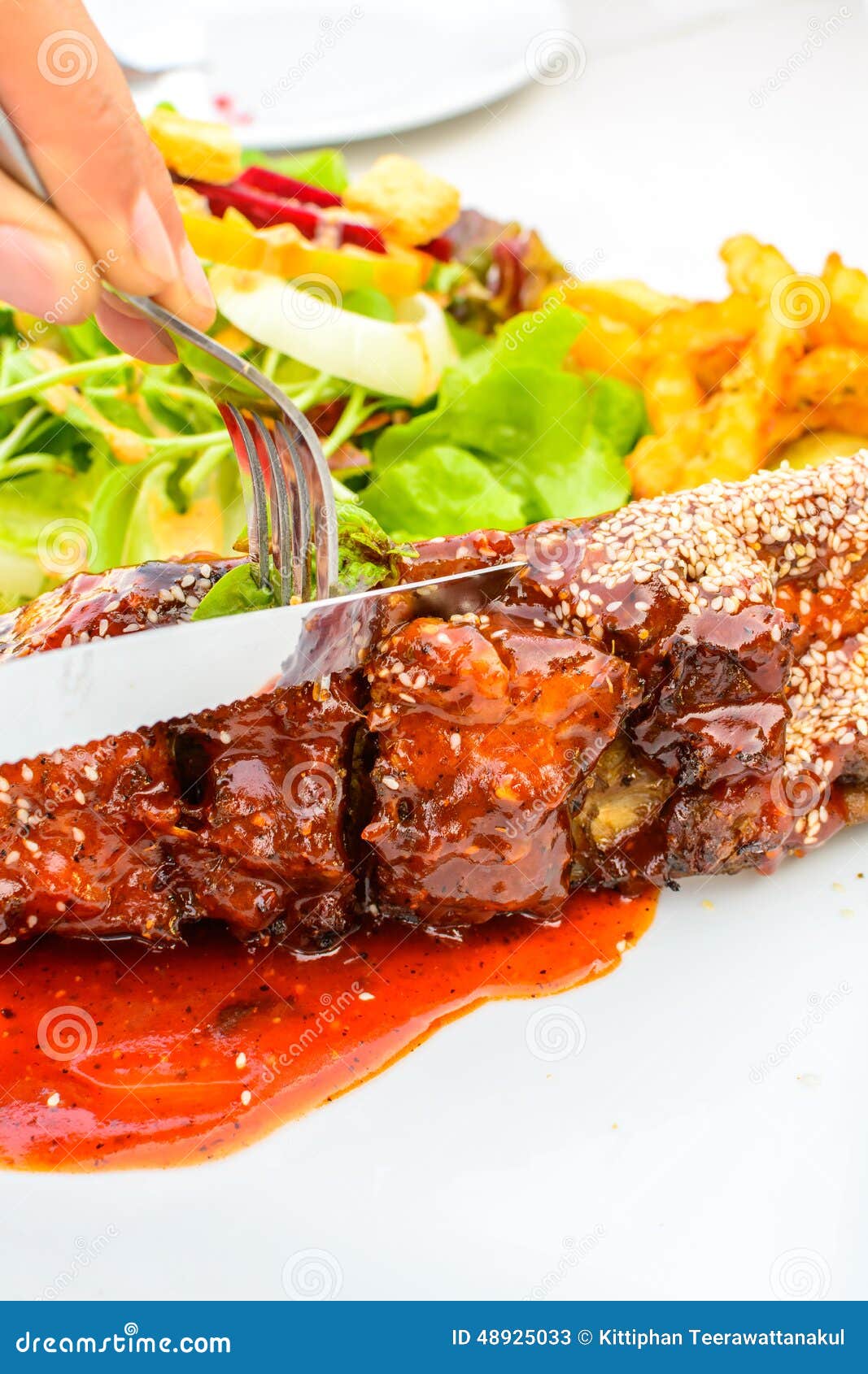 Barbecued pork spare ribs stock image. Image of ketchup - 48925033