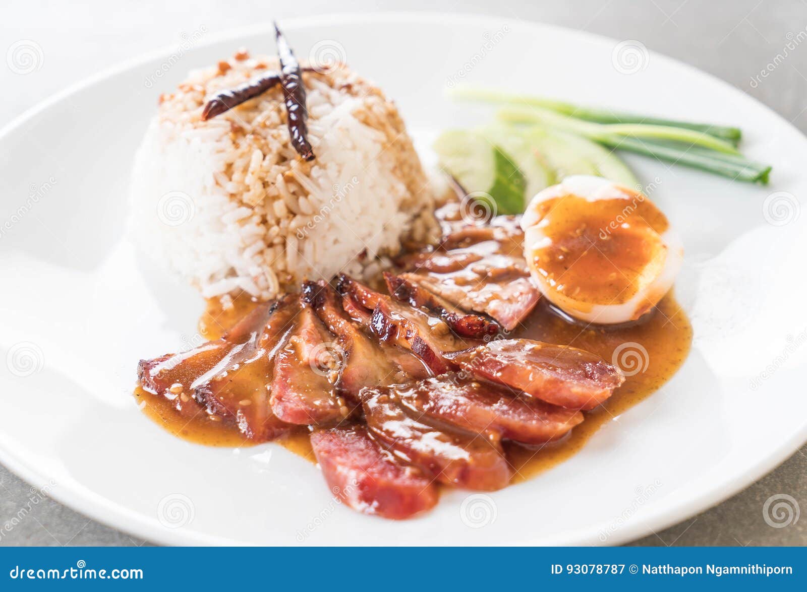 Barbecued Red Pork in Sauce with Rice Stock Image - Image of fried ...