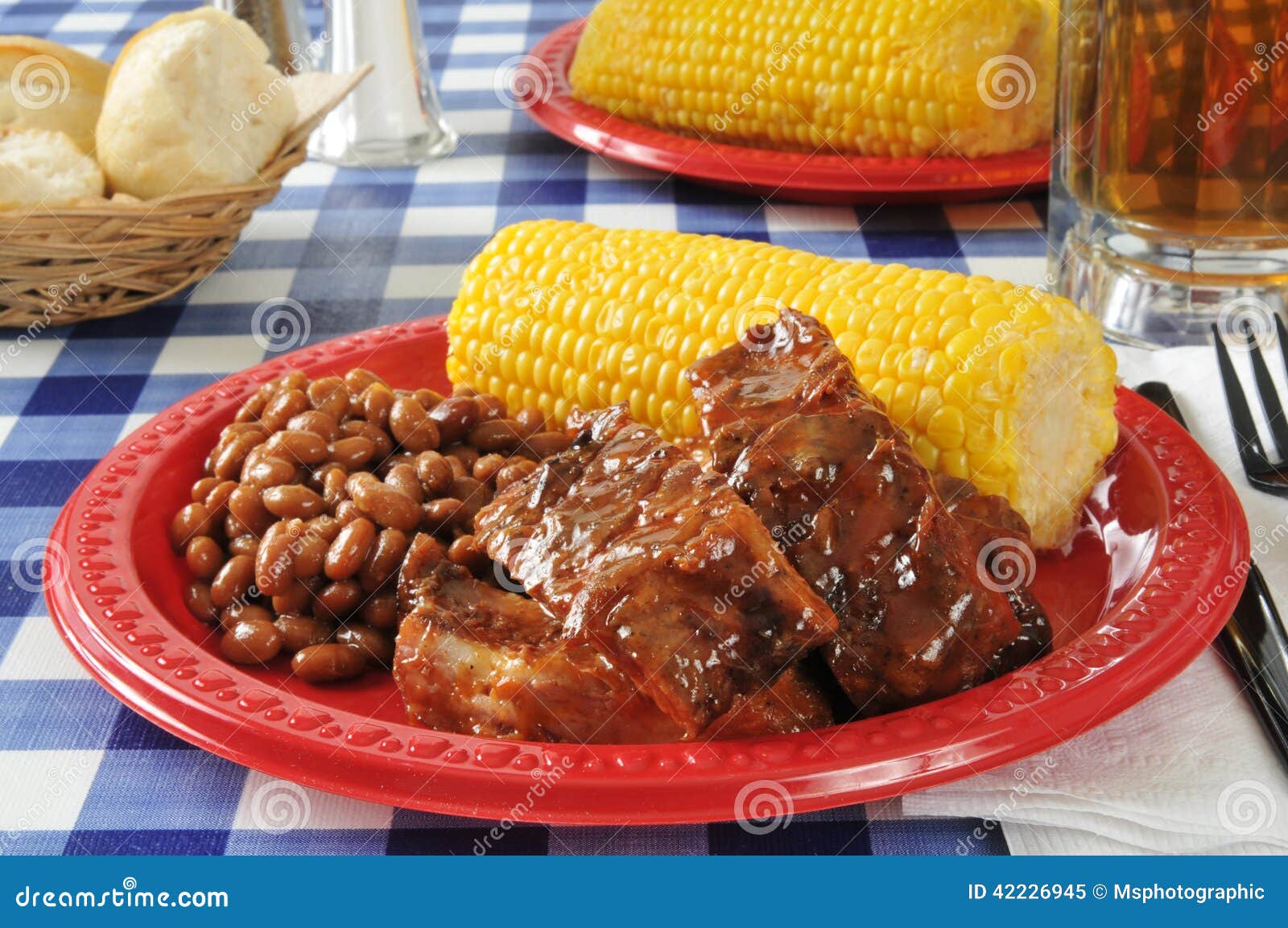 Barbecued Ribs with Corn on the Cob Stock Image - Image of horizontal ...