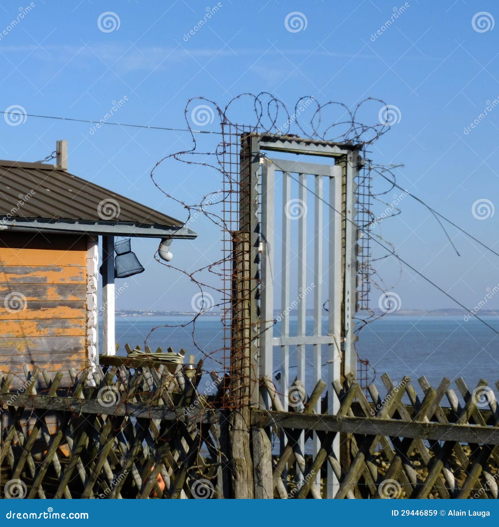 Barbed Wire Around a Closed Gate. Stock Image - Image of aquitaine ...