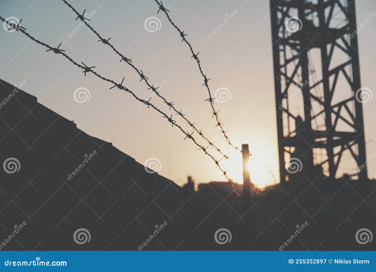 Barbed Wire at Construction Site during Sunset Stock Image - Image of ...