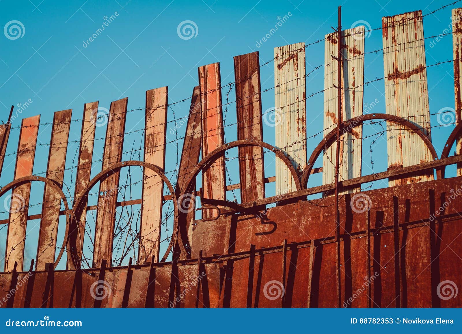 Barbed Wire Fence and Chain Fence with Sharp Sharp Thorns Rusty ...