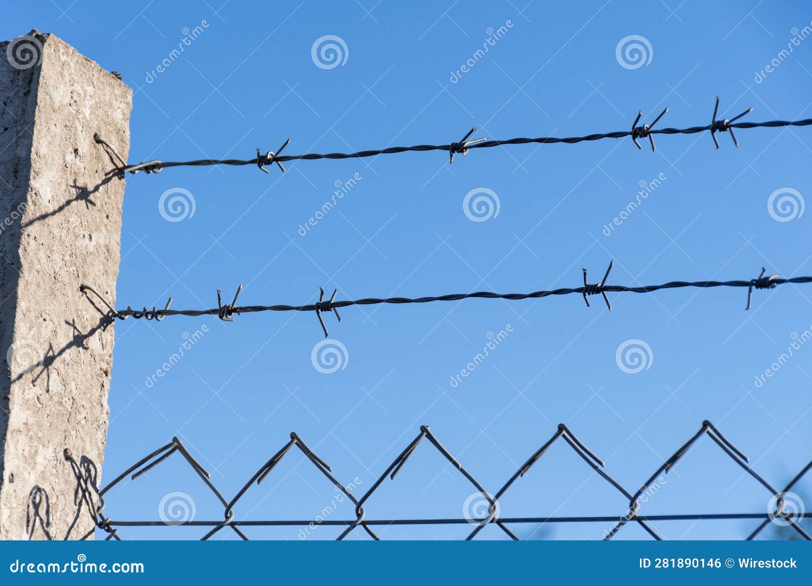 Barbed Wire Fence Connected To a Column. Stock Photo - Image of barb ...