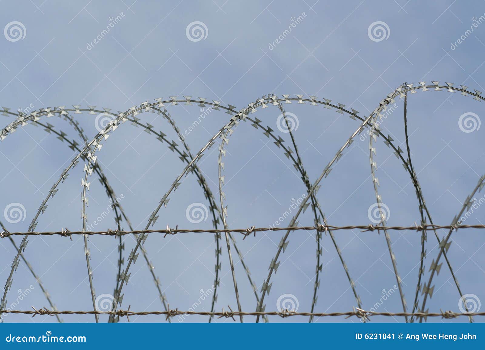 Barbed Wire Fence with Razor Wire Stock Image - Image of security ...