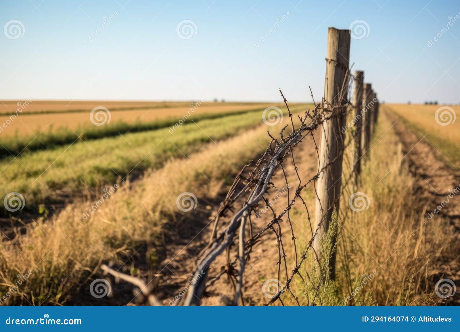 A Barbed Wire Fence Sectioning Off a Field Stock Illustration ...