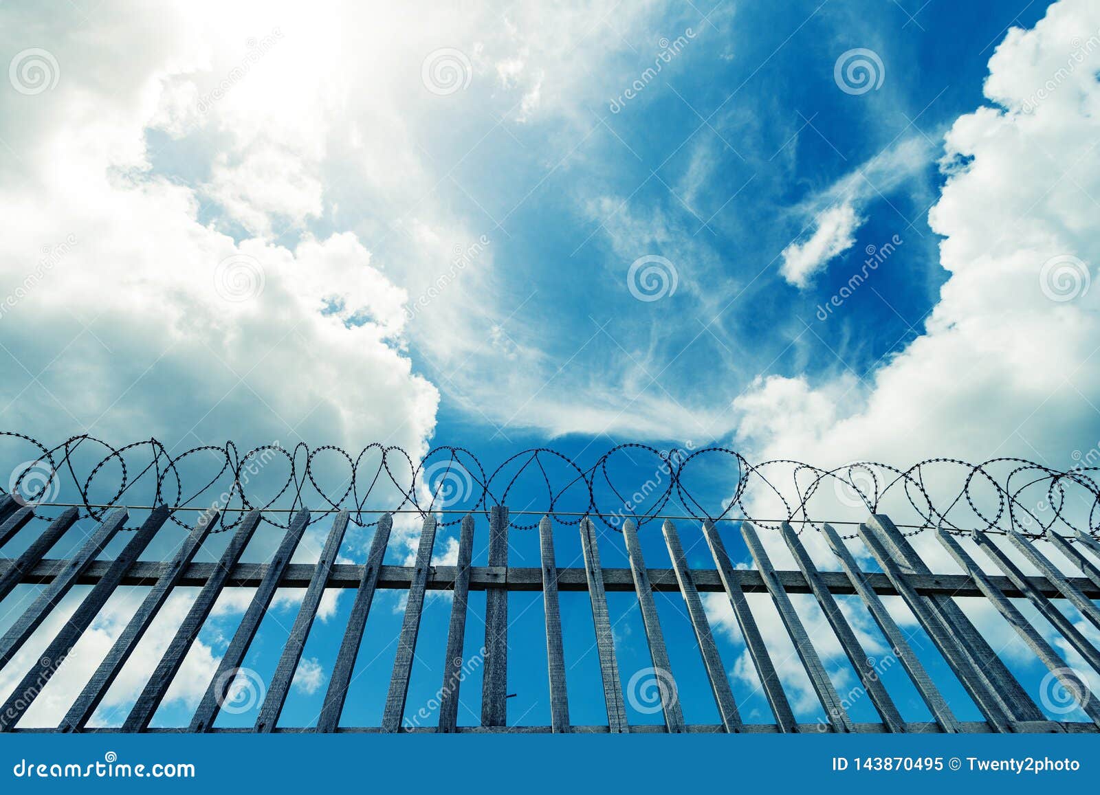 Barbed Wire Fence Surrounding a Prison , Military or Other High ...