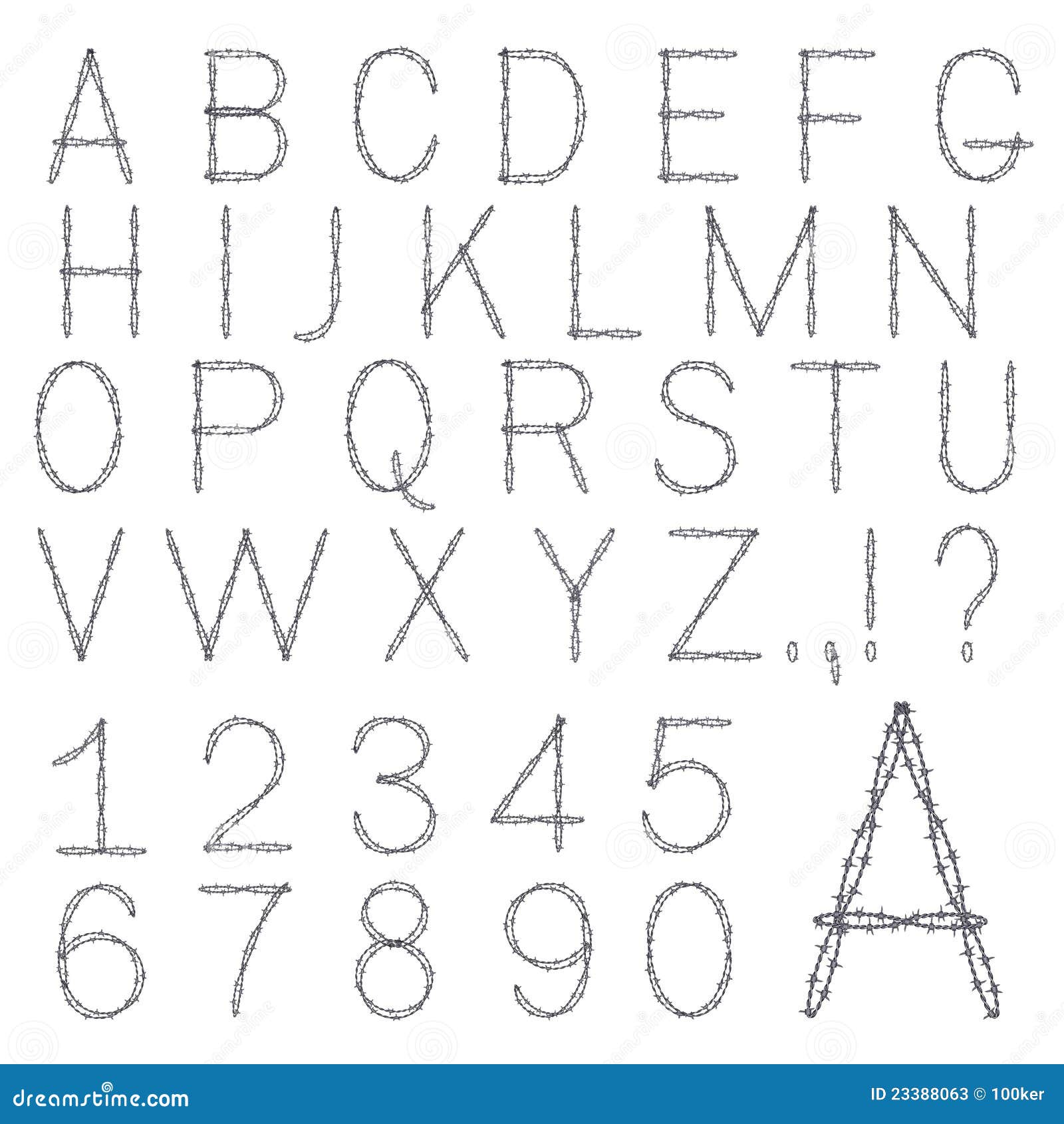 Barbed Wire Font ABC Letter Stock Vector - Illustration of abstract ...