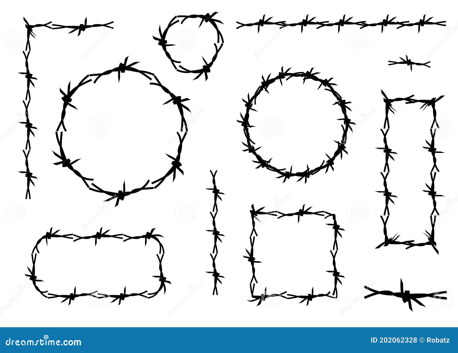 Barbed Wire Frame Border Pattern Set Icons Geometric Shapes, Linear ...