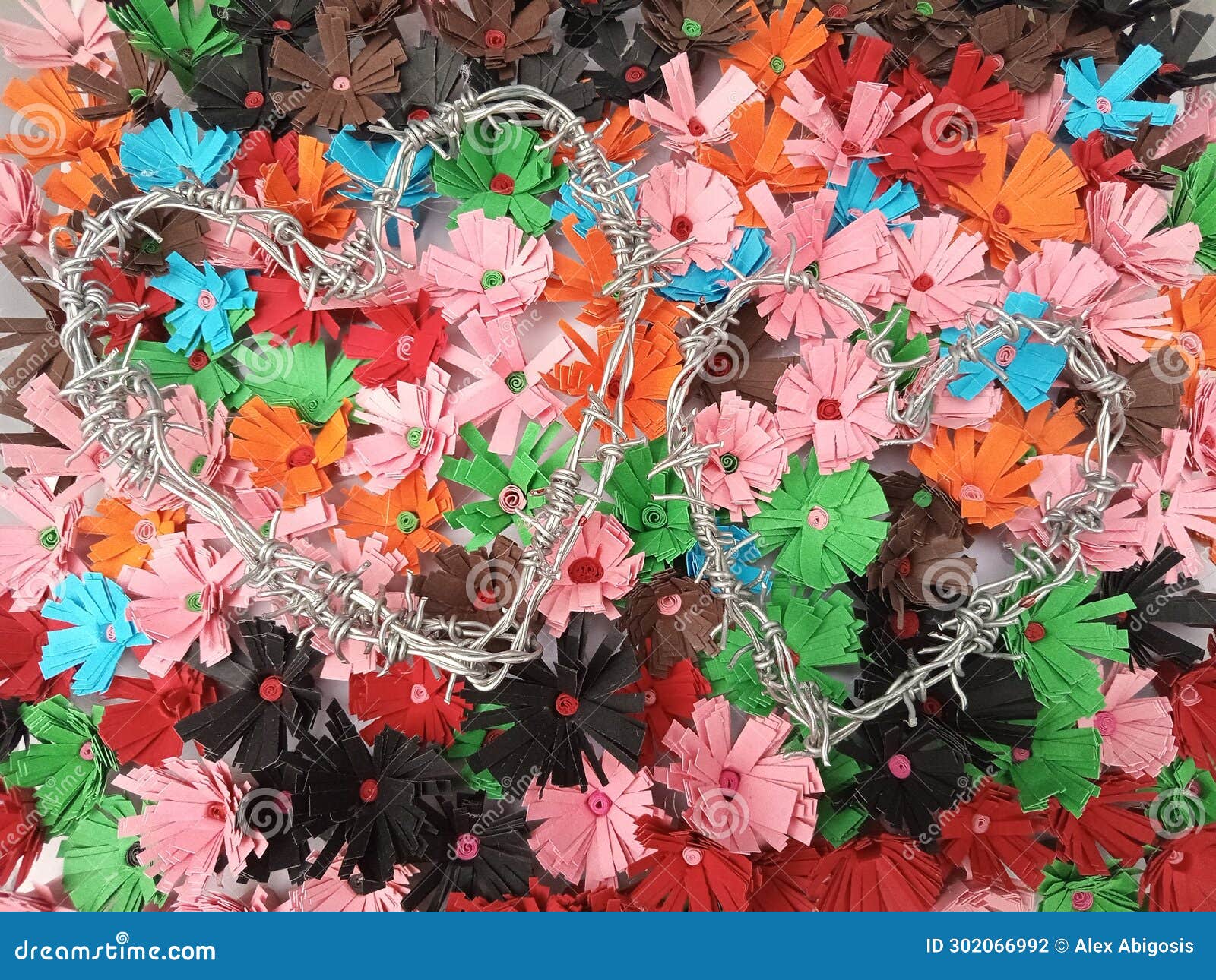Barbed Wire Hearts on a Colorful Flower Background Stock Photo - Image ...