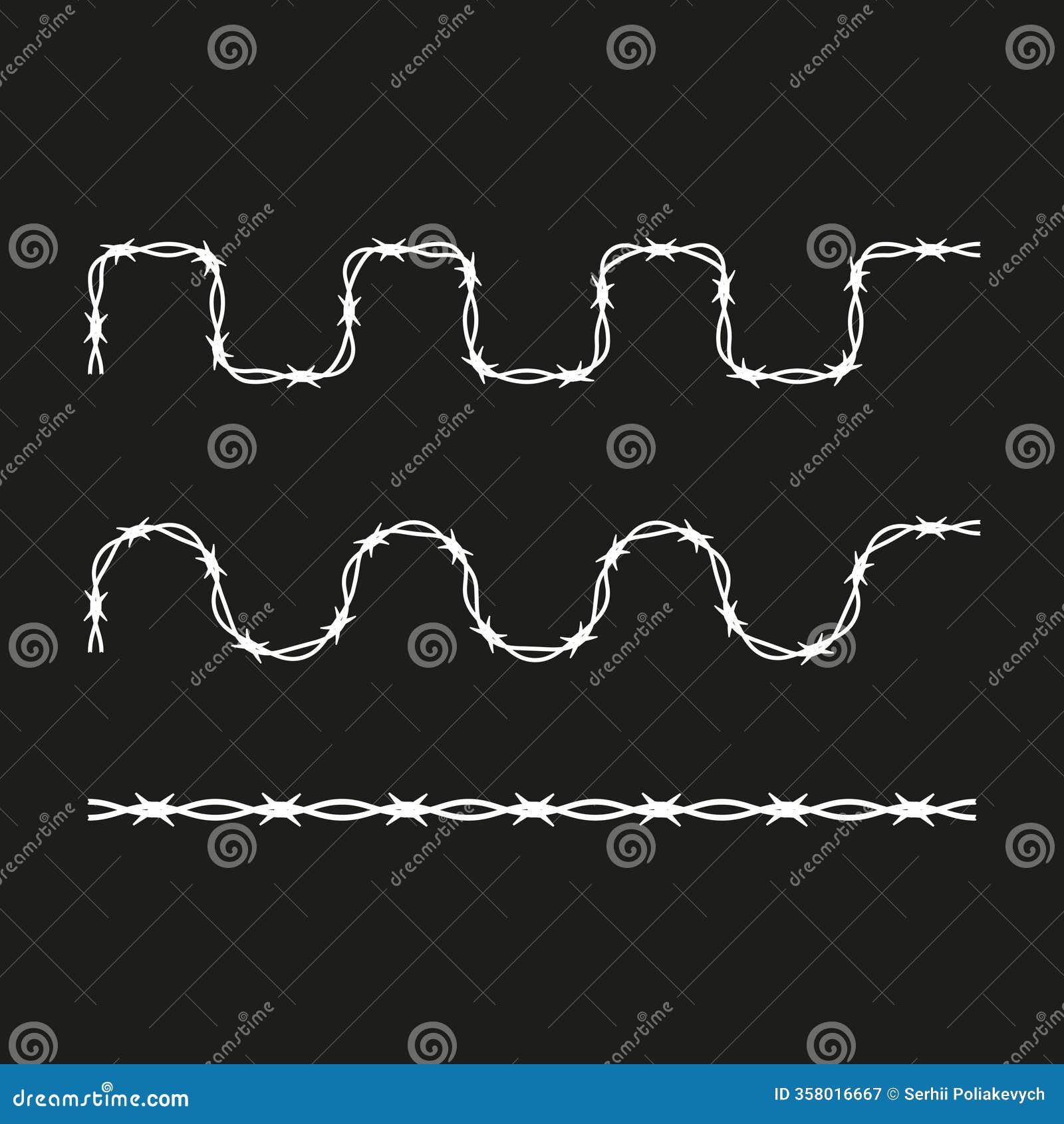 Barbed Wire Pattern. Wavy White Strands. Dark Black Background. Vector ...