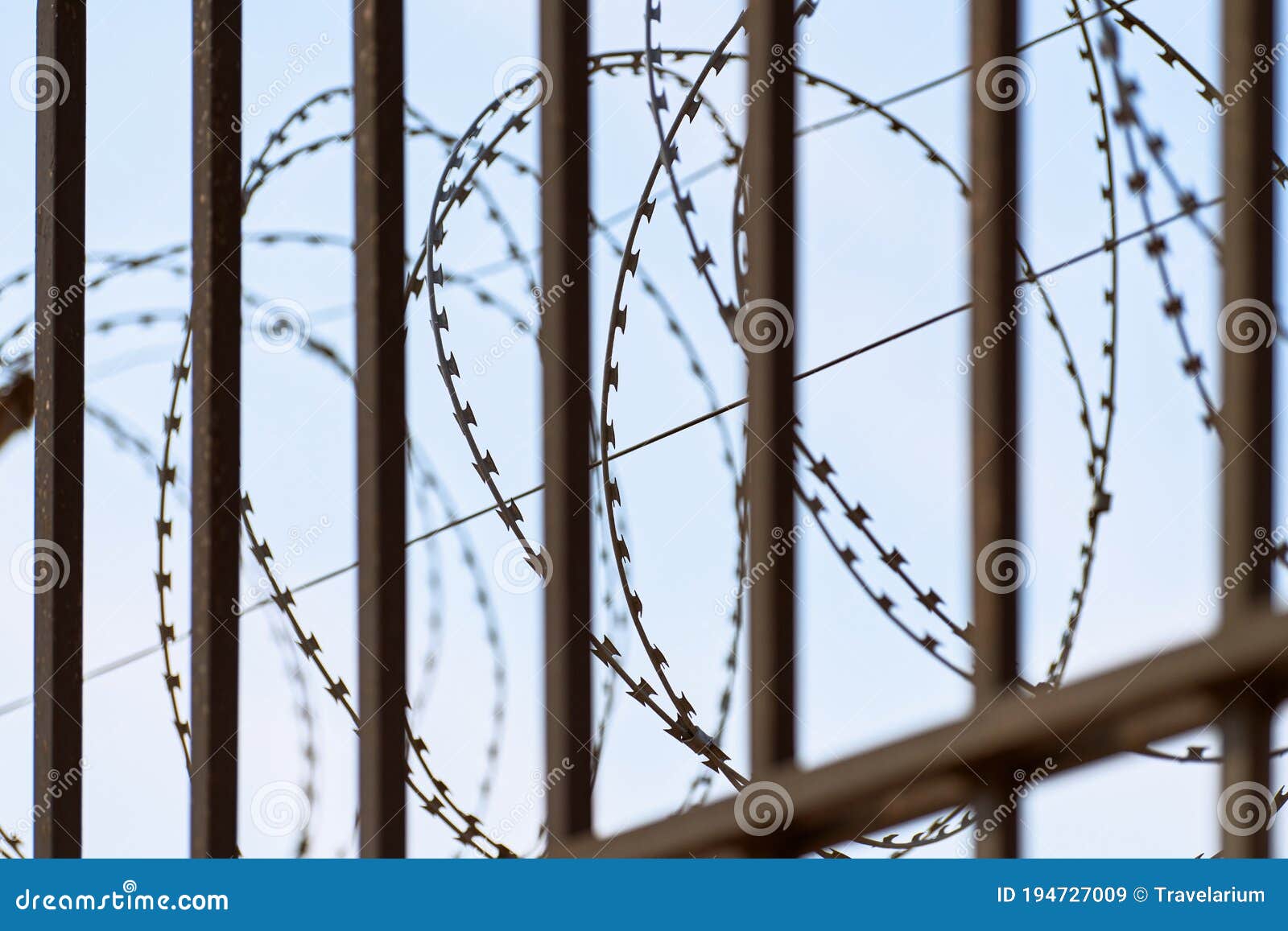 Barbed Wire on Prison Fence Stock Image - Image of crossing, access ...