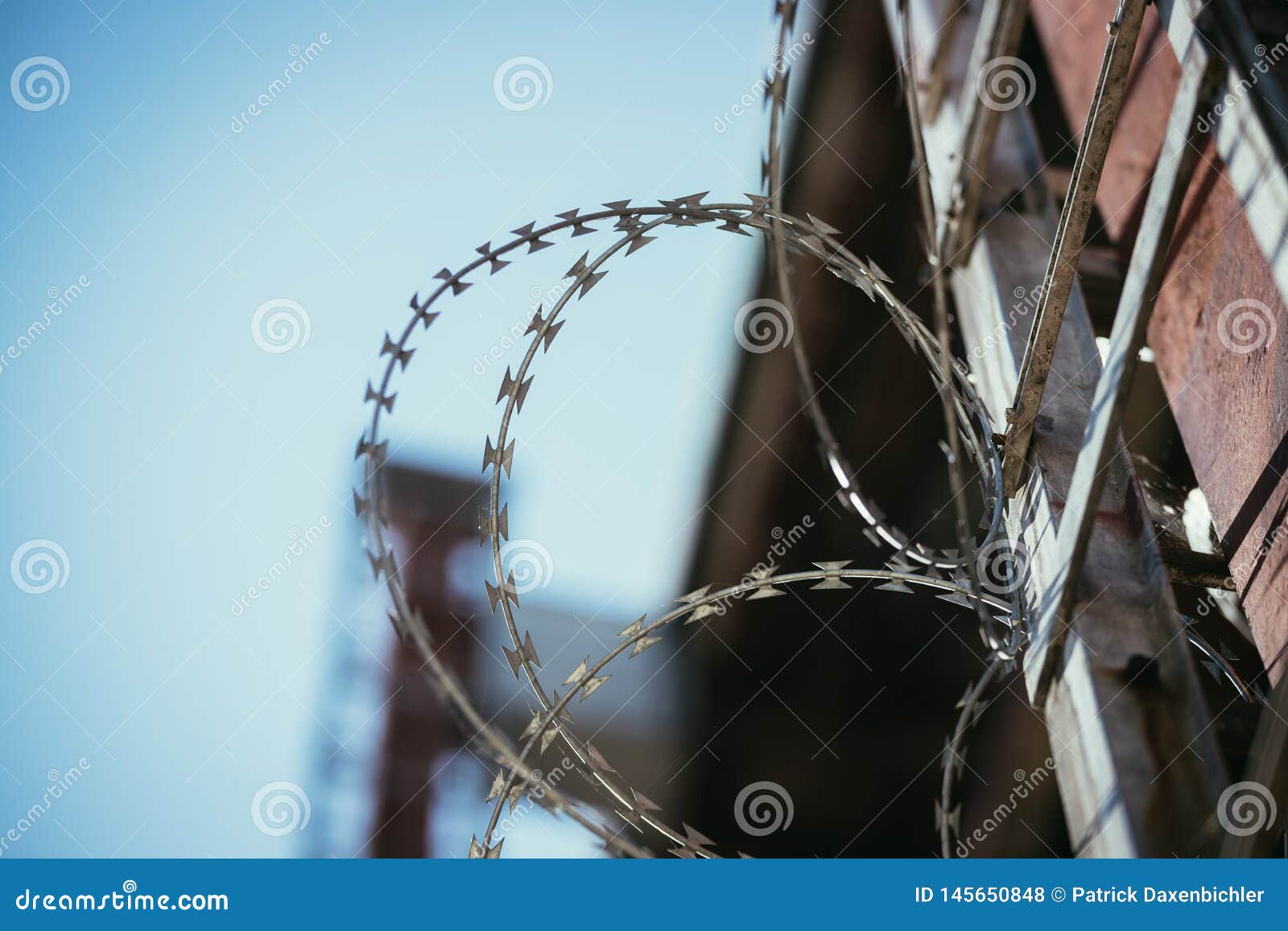 Barbed Wire in the Prison or on Military Base, Close Up Perspective ...