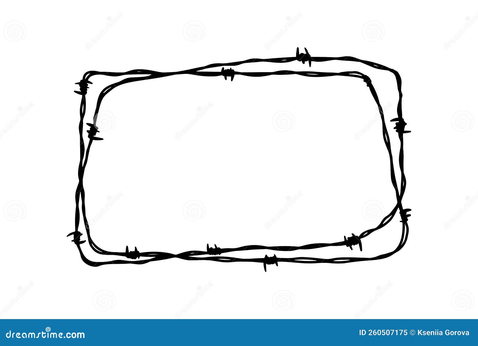 Barbed Wire Rectangle Frame. Hand Drawn Vector Illustration in Sketch ...