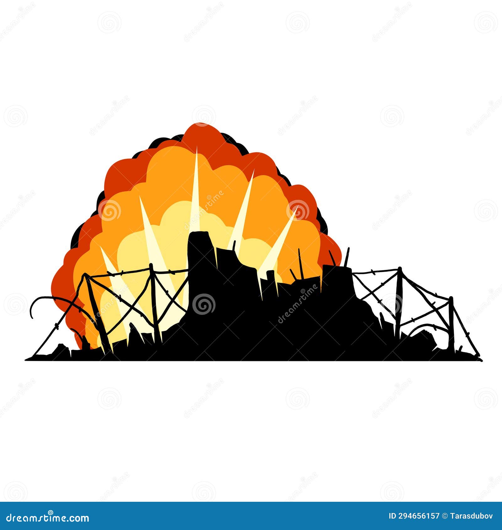 Explosion In Barricades. Military Operations And Sandbag Fortifications ...