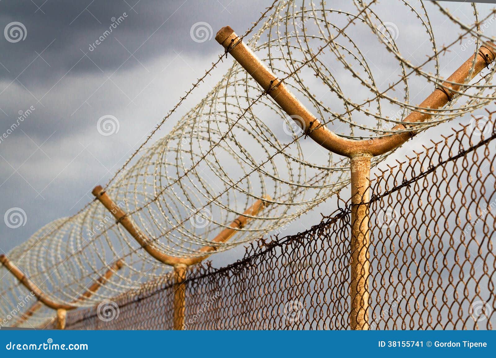 Barbed Wire Security Perimeter Fence Stock Image - Image of security ...