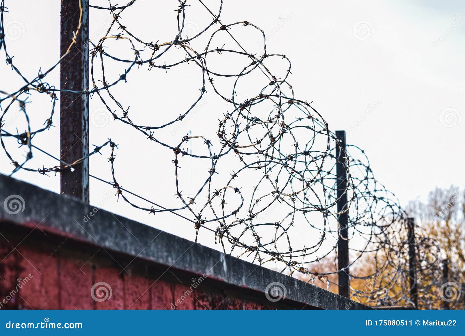 Barbed Wire on Top of a Red Wall. Stock Image - Image of industrial ...