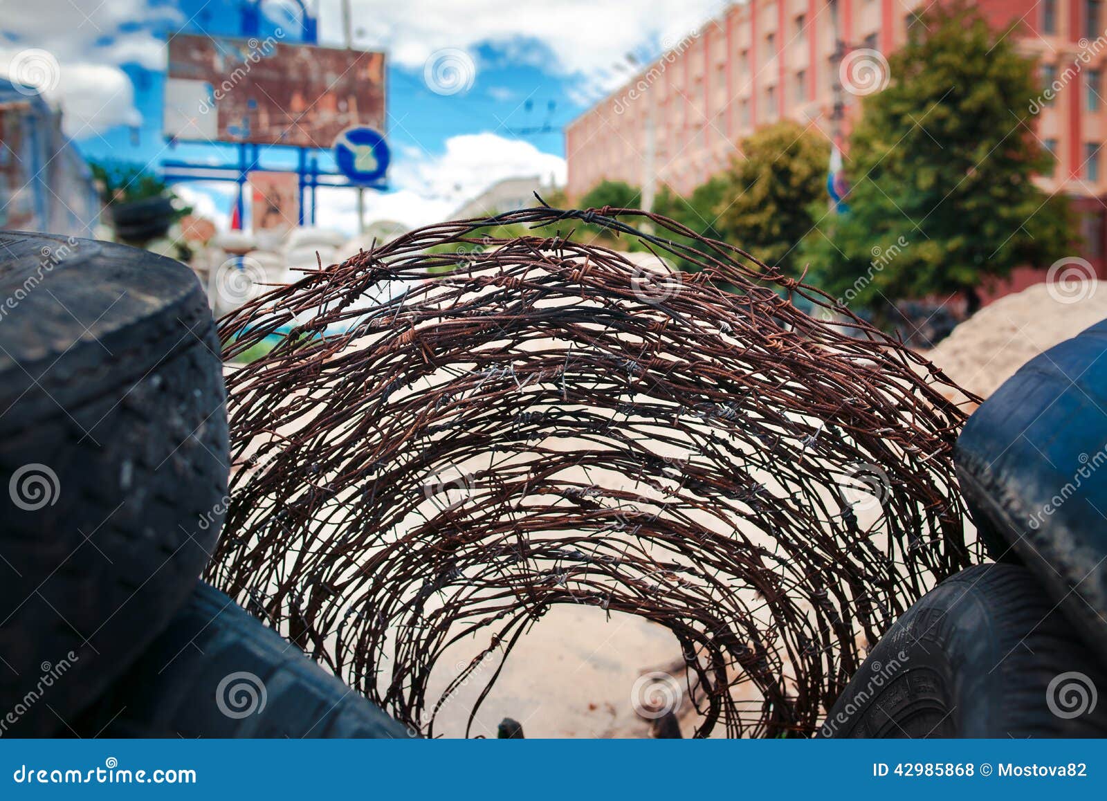 Barbed Wire on the Town Square Editorial Stock Photo - Image of square ...