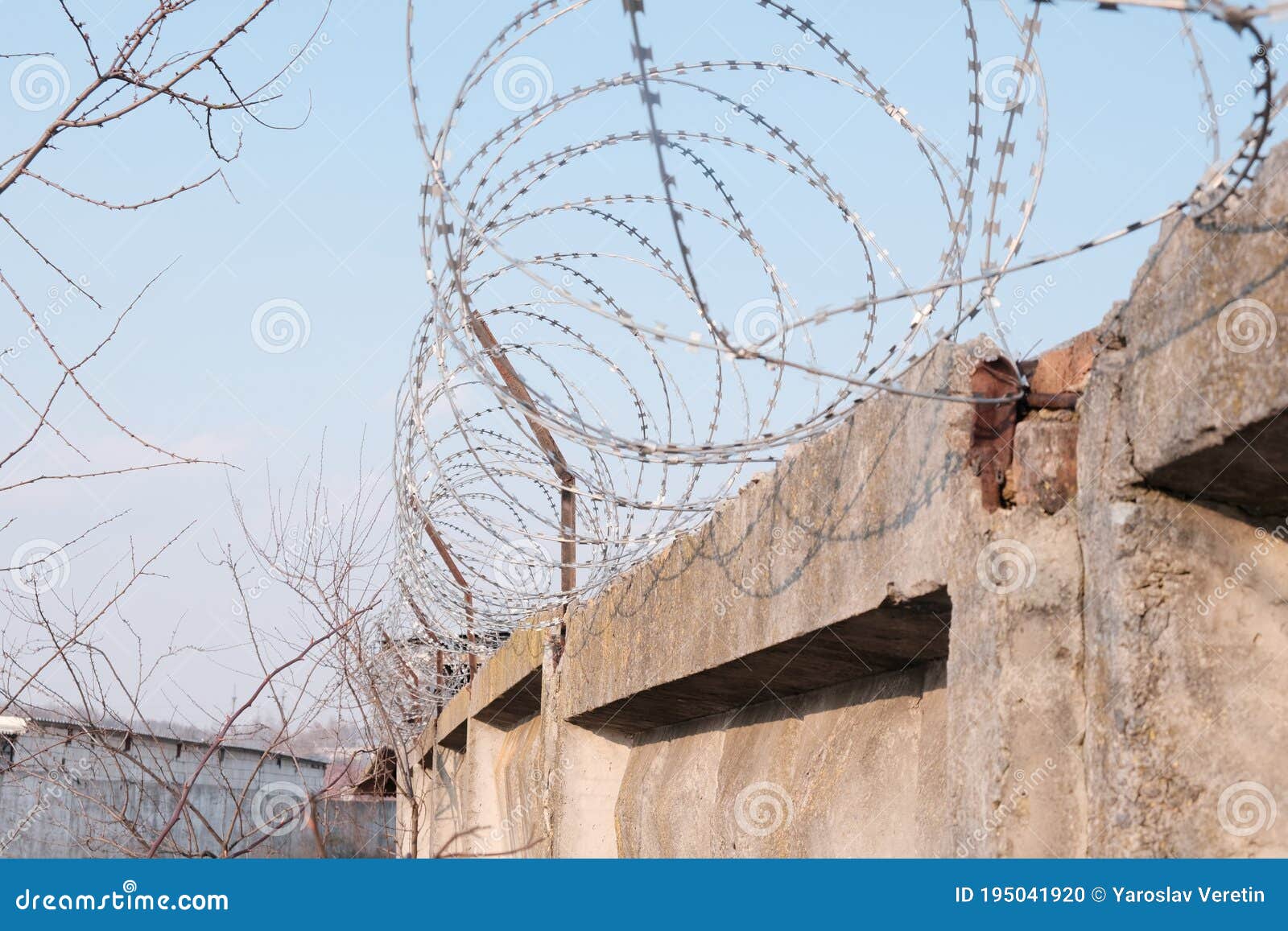 Barbed Wire Under Electricity Above the Fence Stock Photo - Image of ...