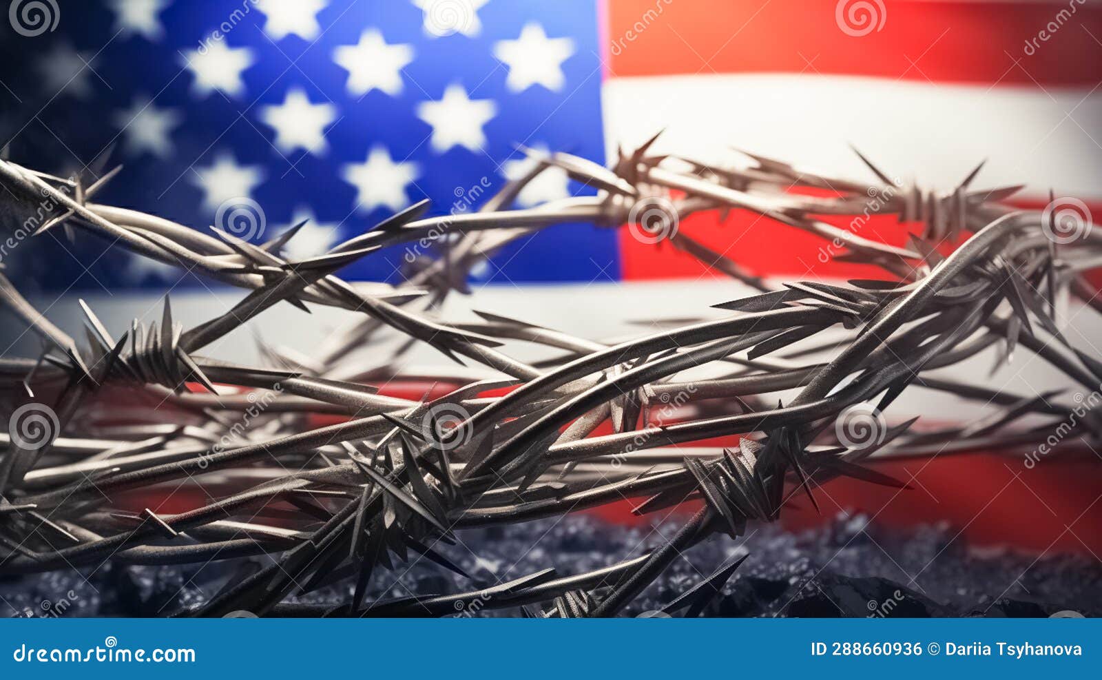 Barbed Wire with USA Flag. America, Border and Barbed Wire. Stock ...