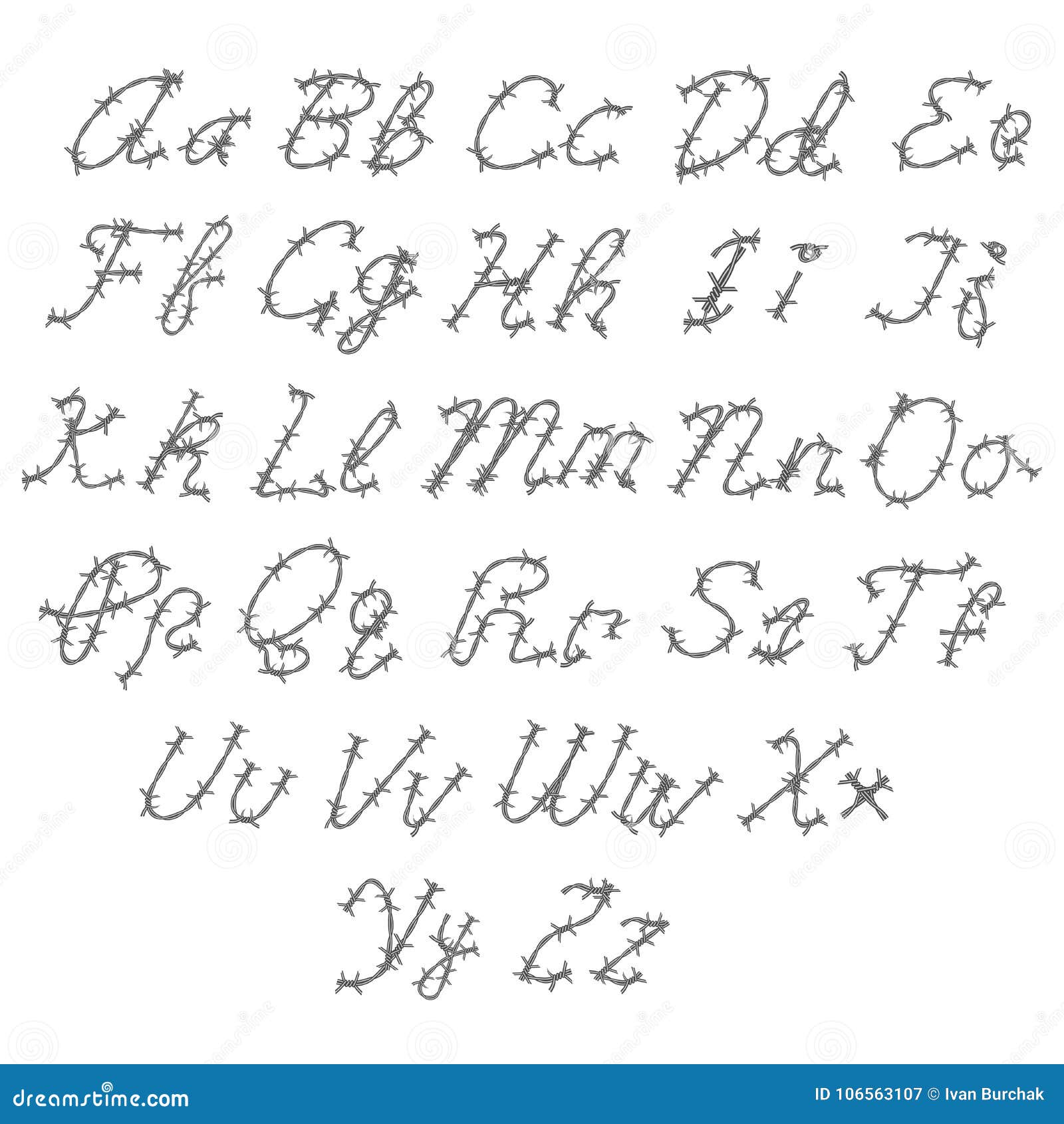 Barbed Wire Vector Font, Type, Alphabet Stock Vector - Illustration of ...