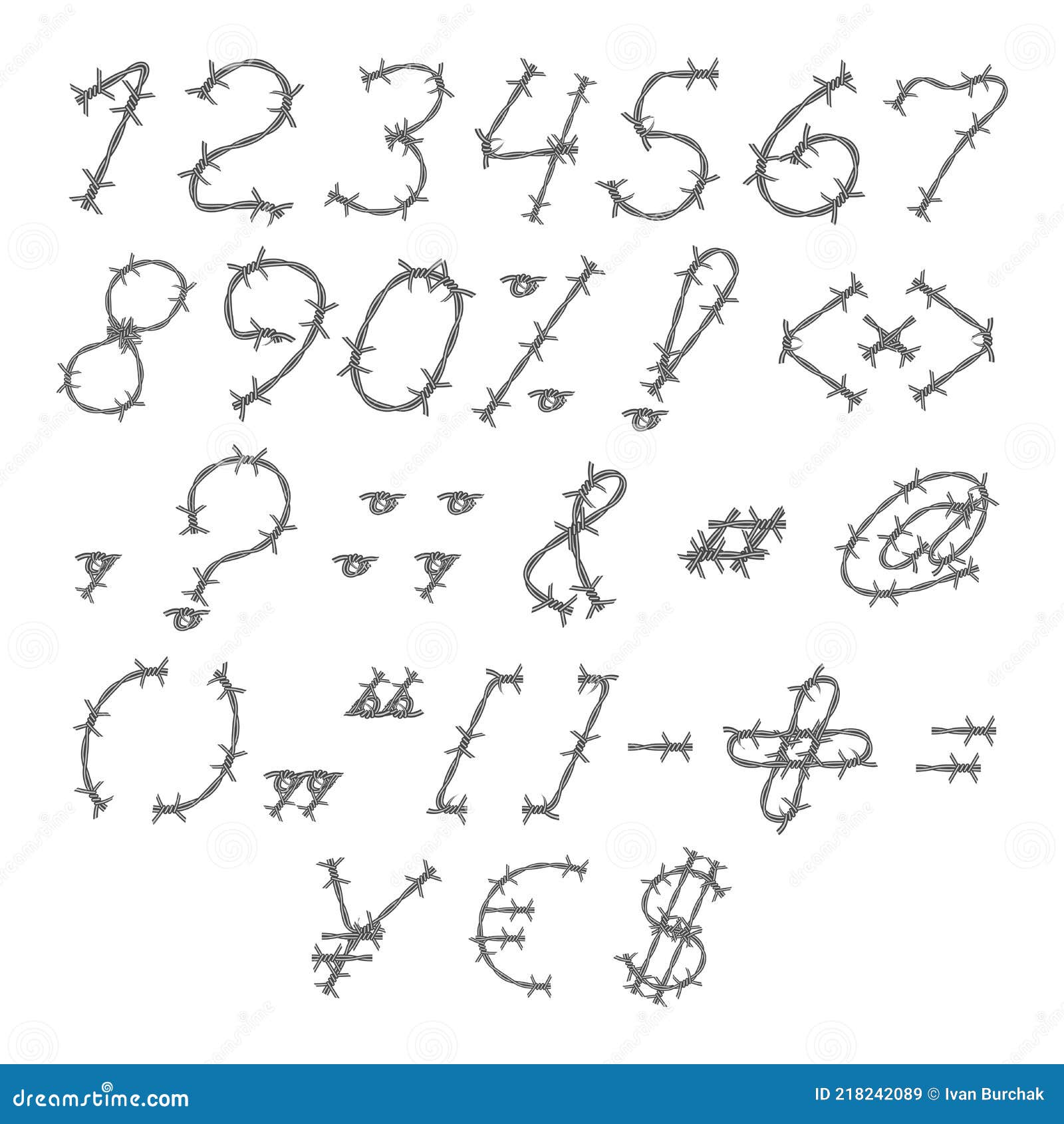 Barbed Wire Vector Font - Type - Alphabet. Numbers and Special ...