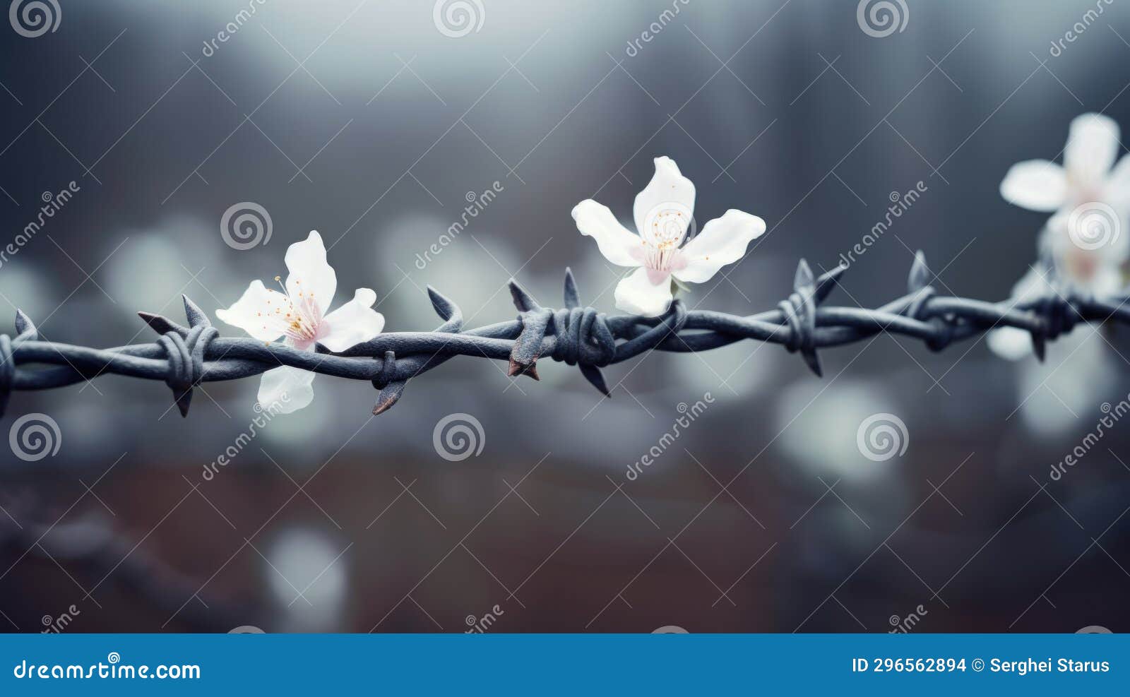 Barbed Wire with White Flowers on it, AI Stock Photo - Image of growth ...