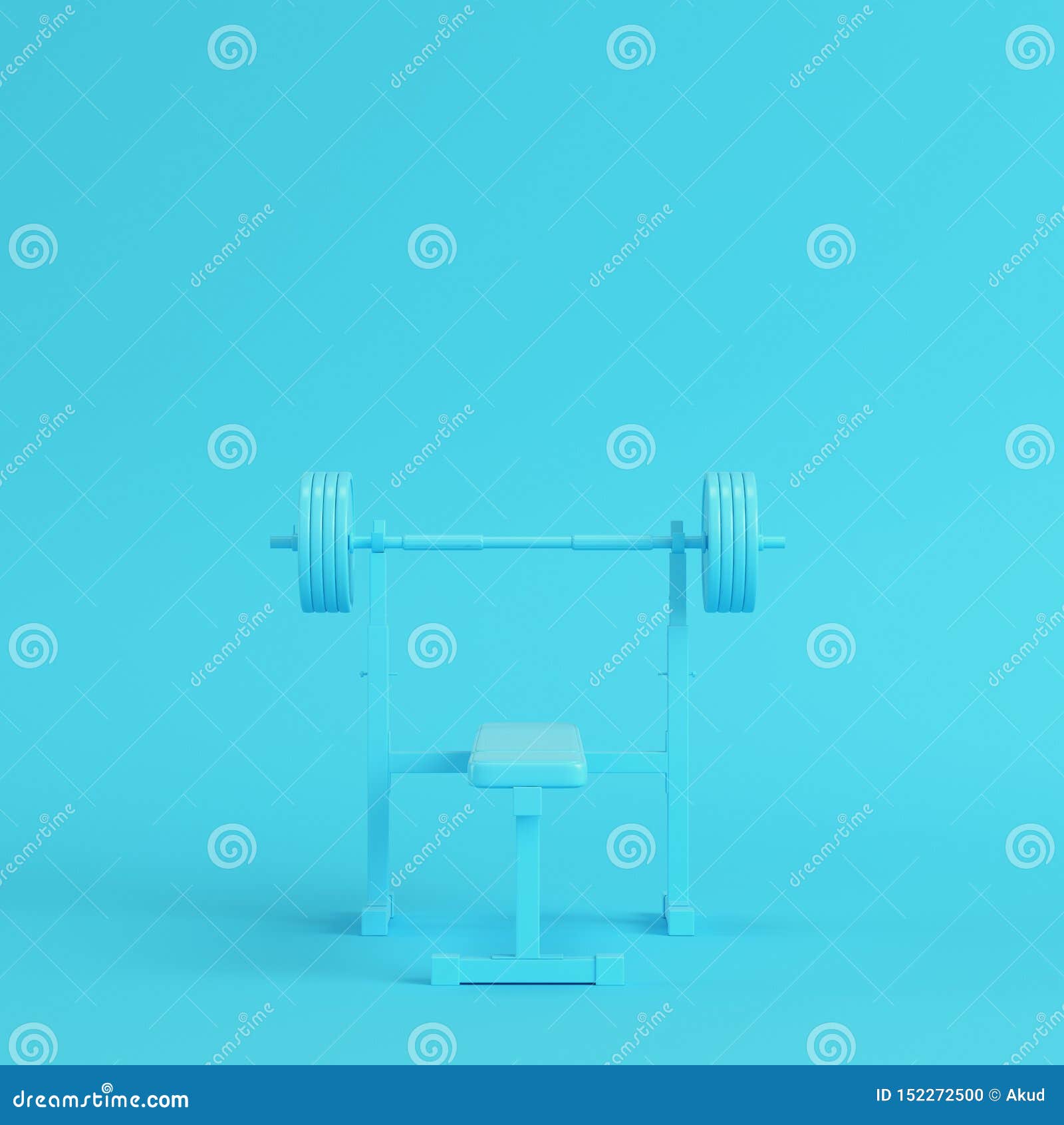 Barbell with Bench on Bright Blue Background in Pastel Colors ...