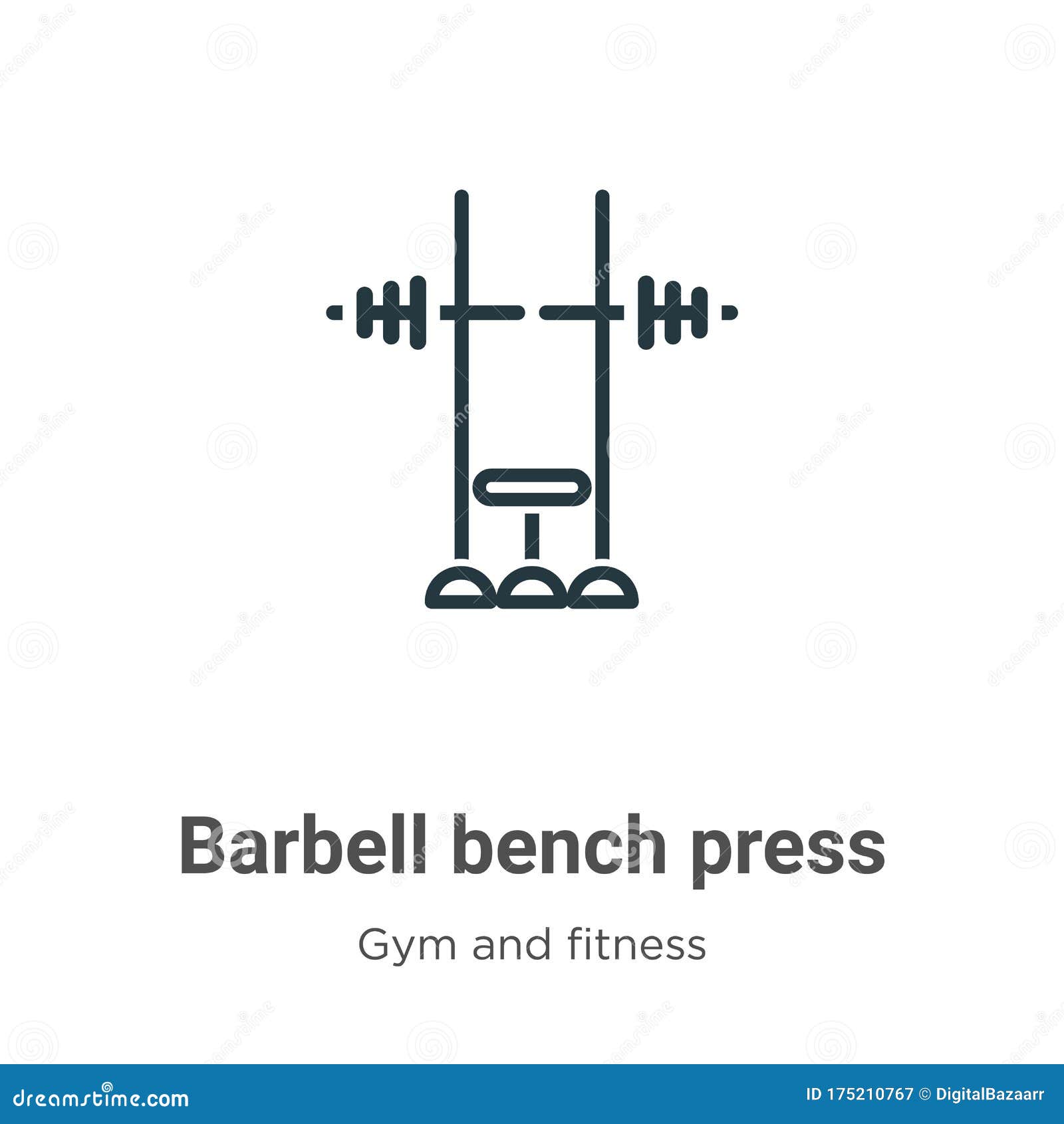 Barbell Bench Press Outline Vector Icon. Thin Line Black Barbell Bench ...