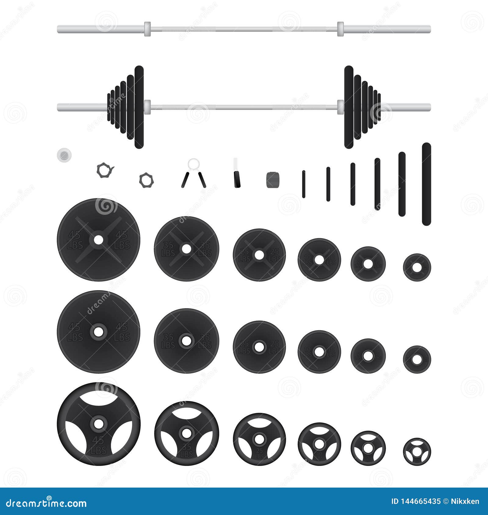 Barbell with Weights Set. Vector Stock Vector - Illustration of design ...