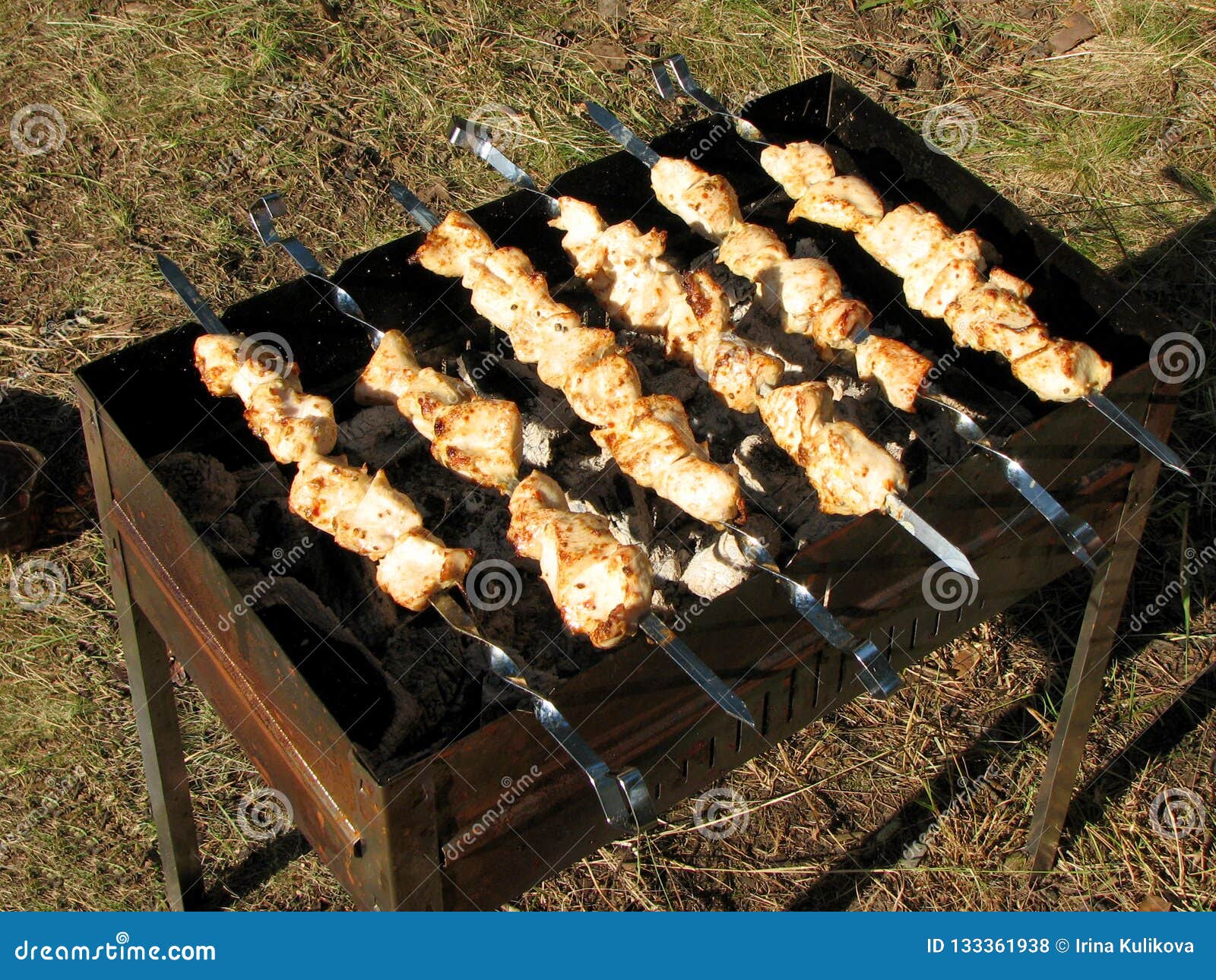 Barbeque Chicken on a Grill in a Forest in the Sunlight in Summer ...