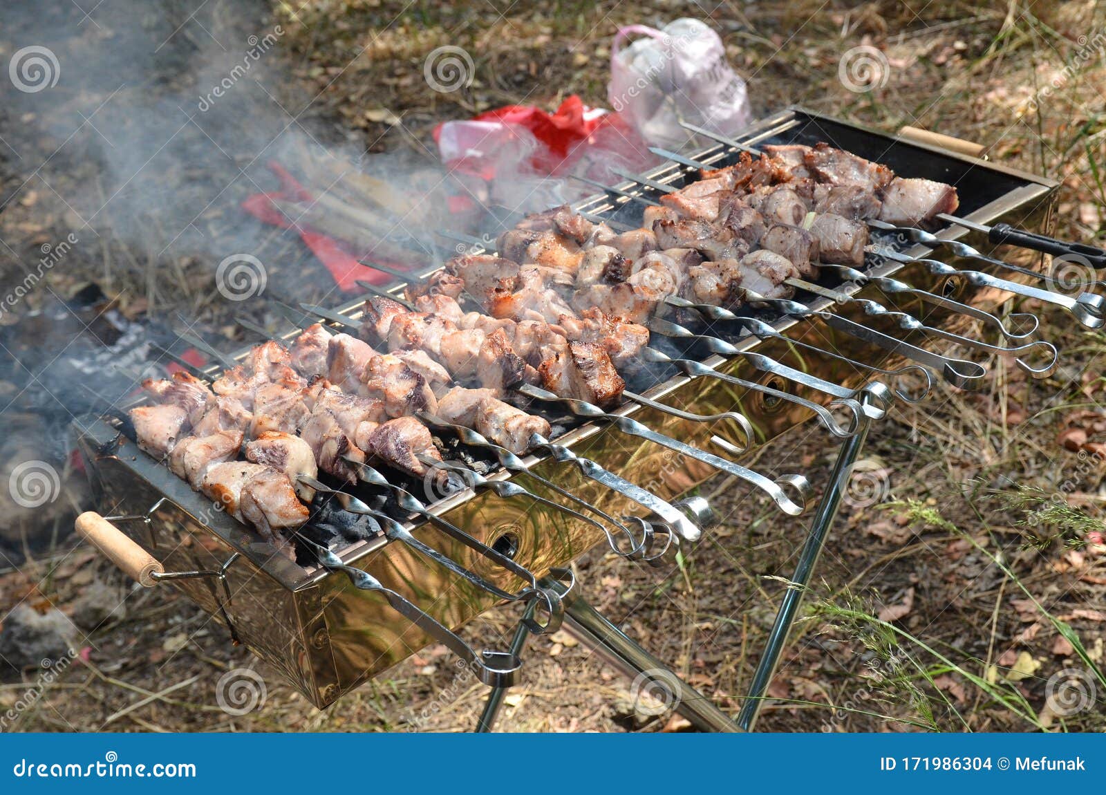 Barbeque Meat, Done at Open Fire. Pork Stock Photo - Image of meat ...